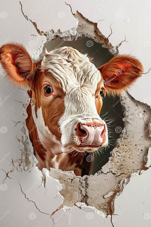A Cow Peeks through a Hole in the Wall Stock Photo - Image of portrait ...