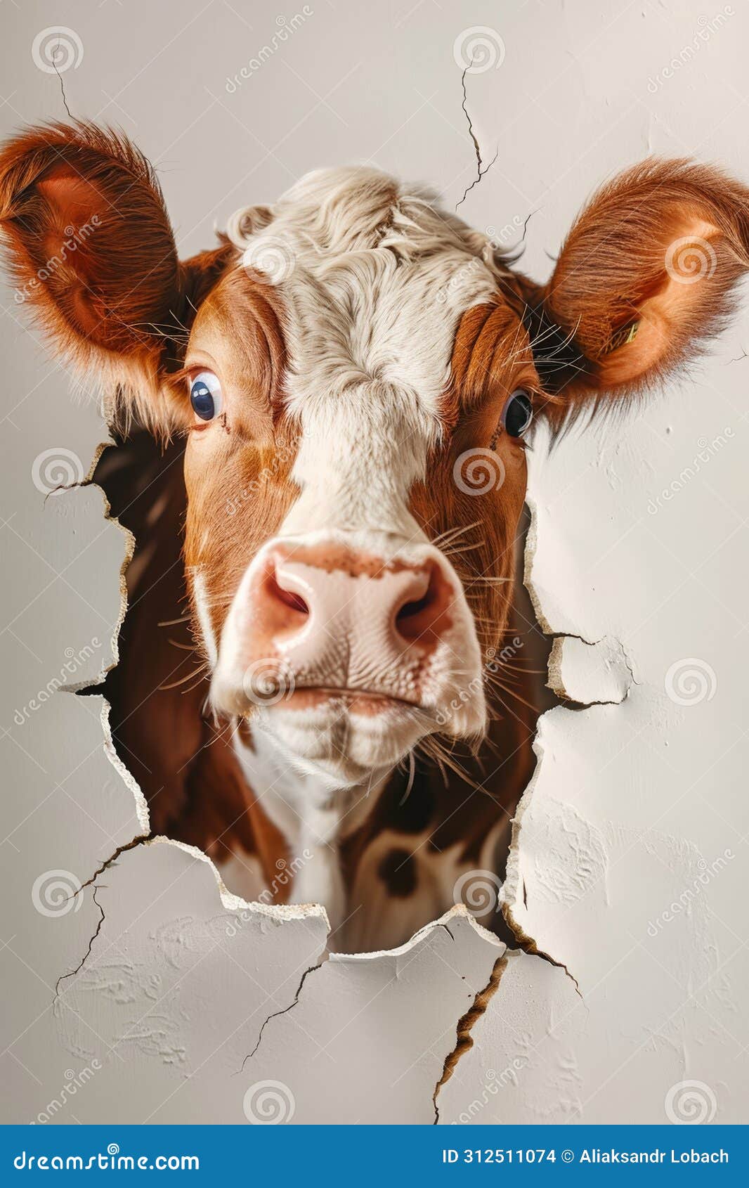A Cow Peeks through a Hole in the Wall Stock Photo - Image of cattle ...