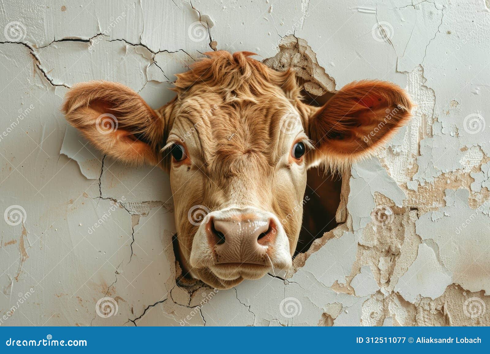 A Cow Peeks through a Hole in the Wall Stock Image - Image of details ...