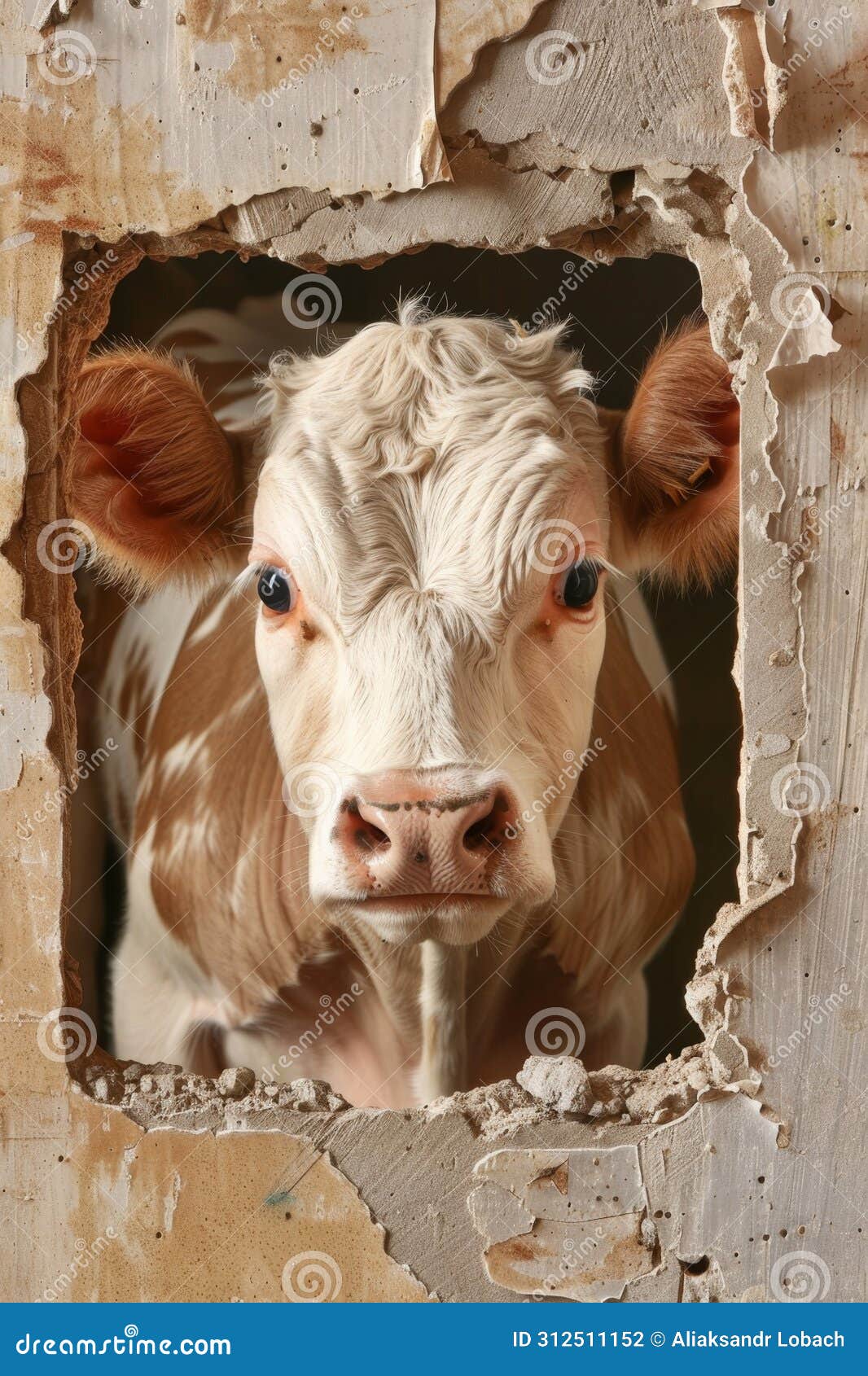 A Cow Peeks through a Hole in the Wall Stock Photo - Image of livestock ...
