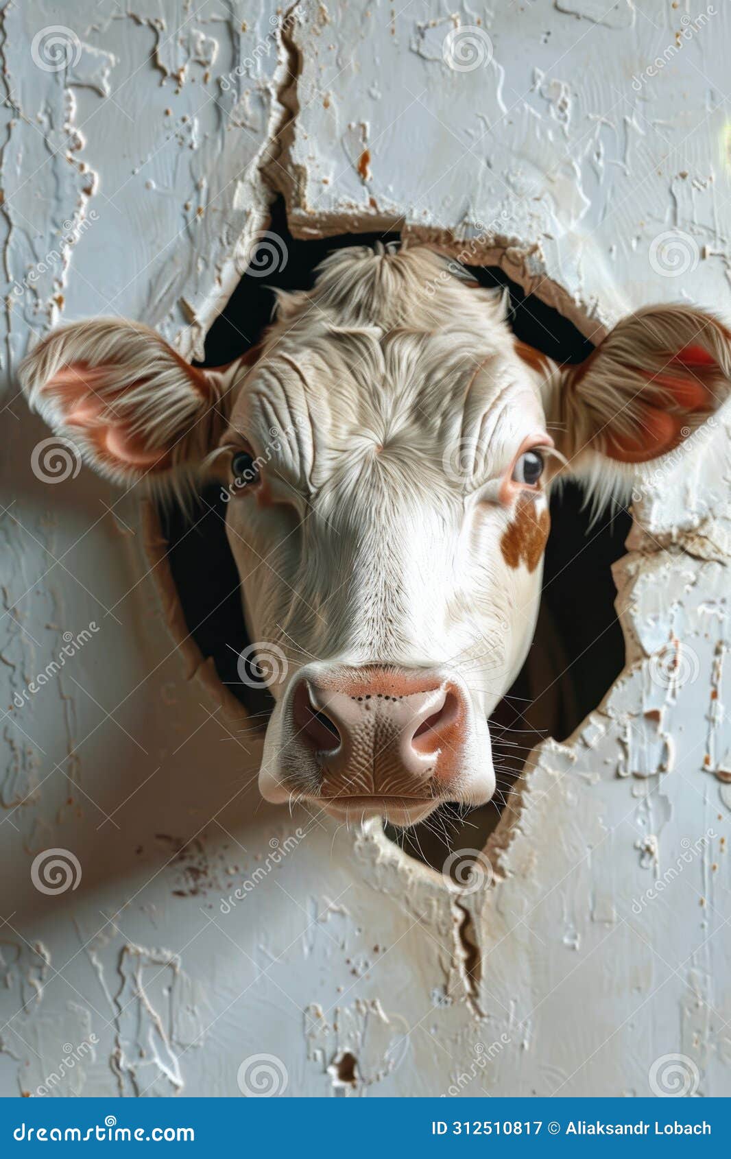 A Cow Peeks through a Hole in the Wall Stock Image - Image of milk ...