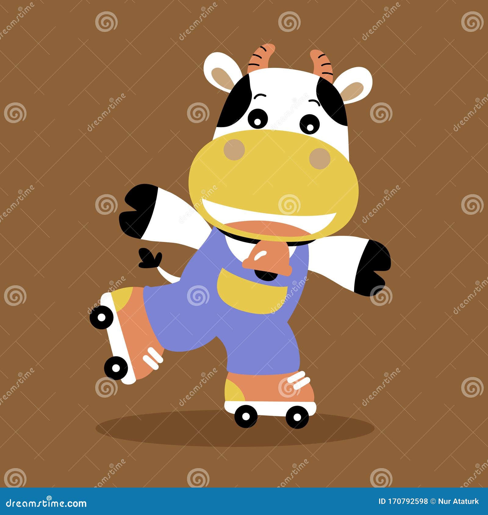 Cartoon of Cow Playing Roller Skate Stock Vector - Illustration of ...