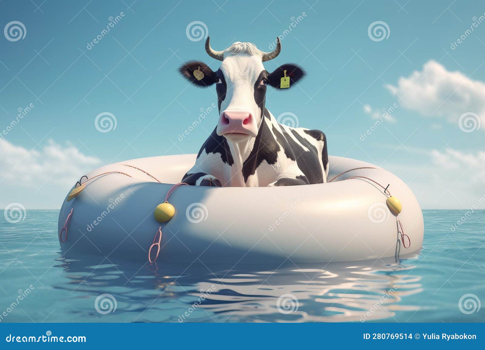 Cow Pool Float Funny. Generate Ai Stock Illustration - Illustration of ...