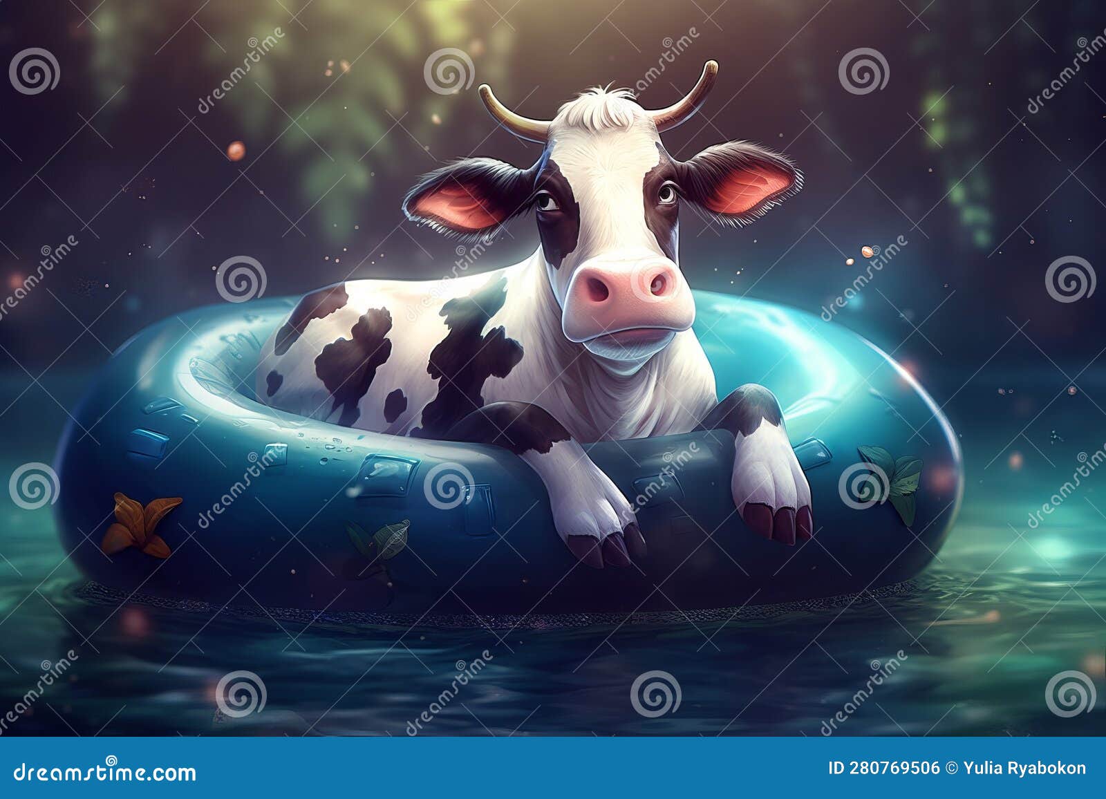 Cow Pool Float. Generate Ai Stock Illustration - Illustration of float ...