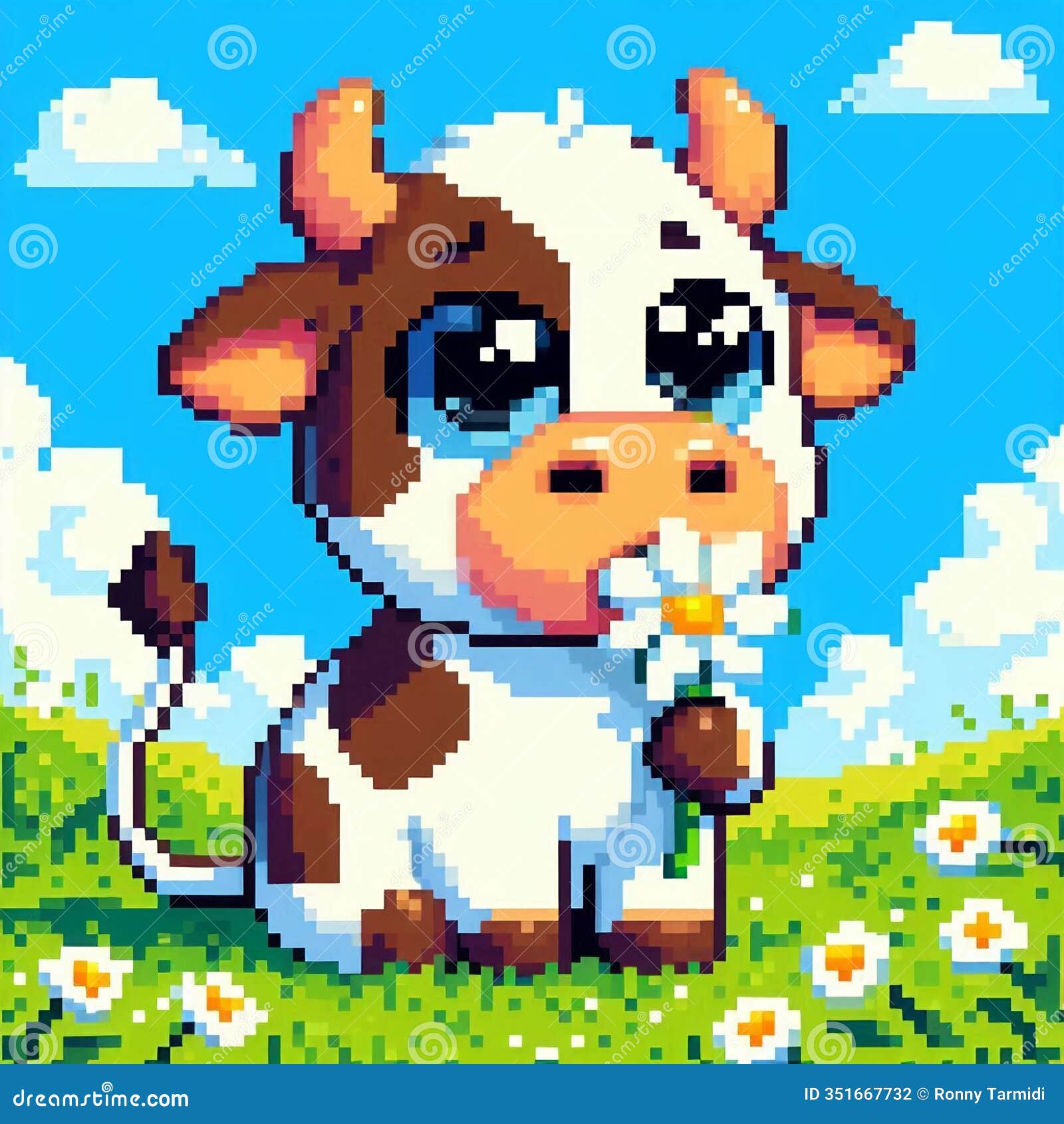 Cow portrait, pixel art stock illustration. Illustration of pixel ...