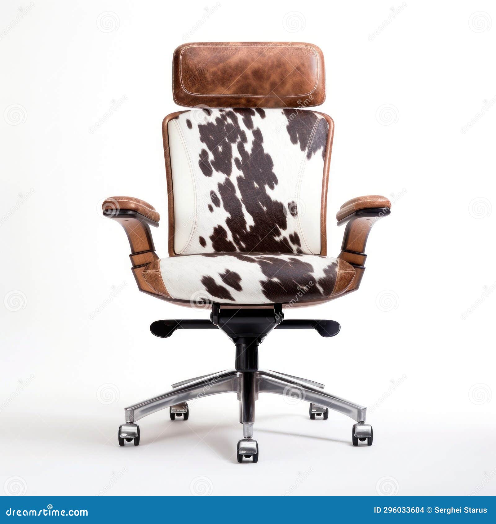 A Cow Print Office Chair with Metal Frame, AI Stock Photo - Image of ...