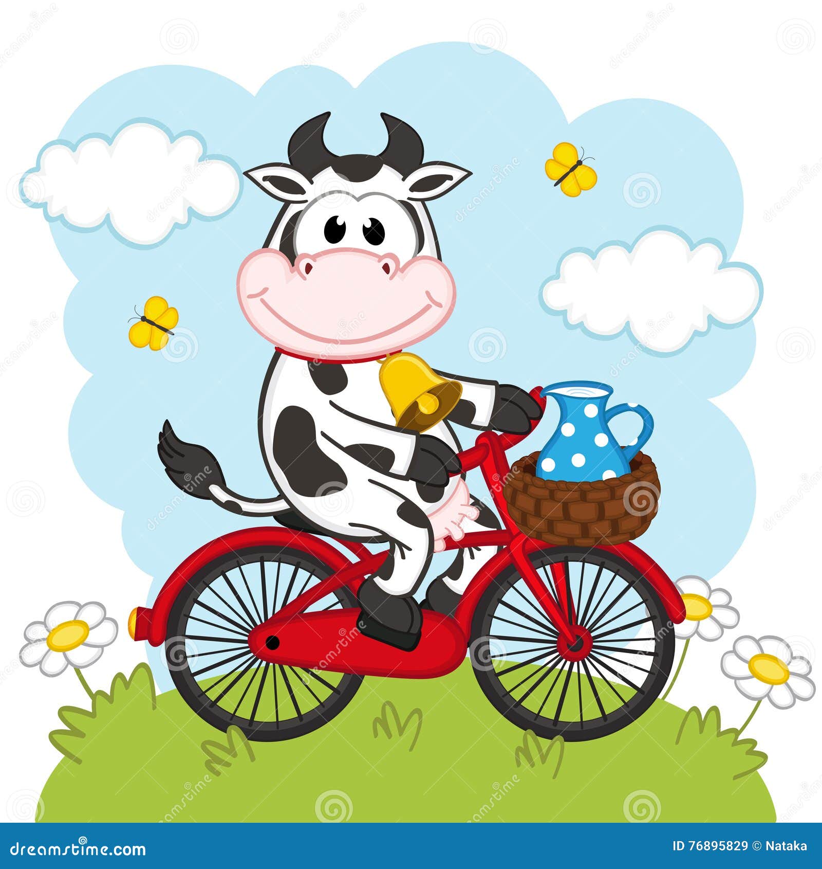 Cow Riding a Bicycle with Milk Stock Vector - Illustration of grass ...