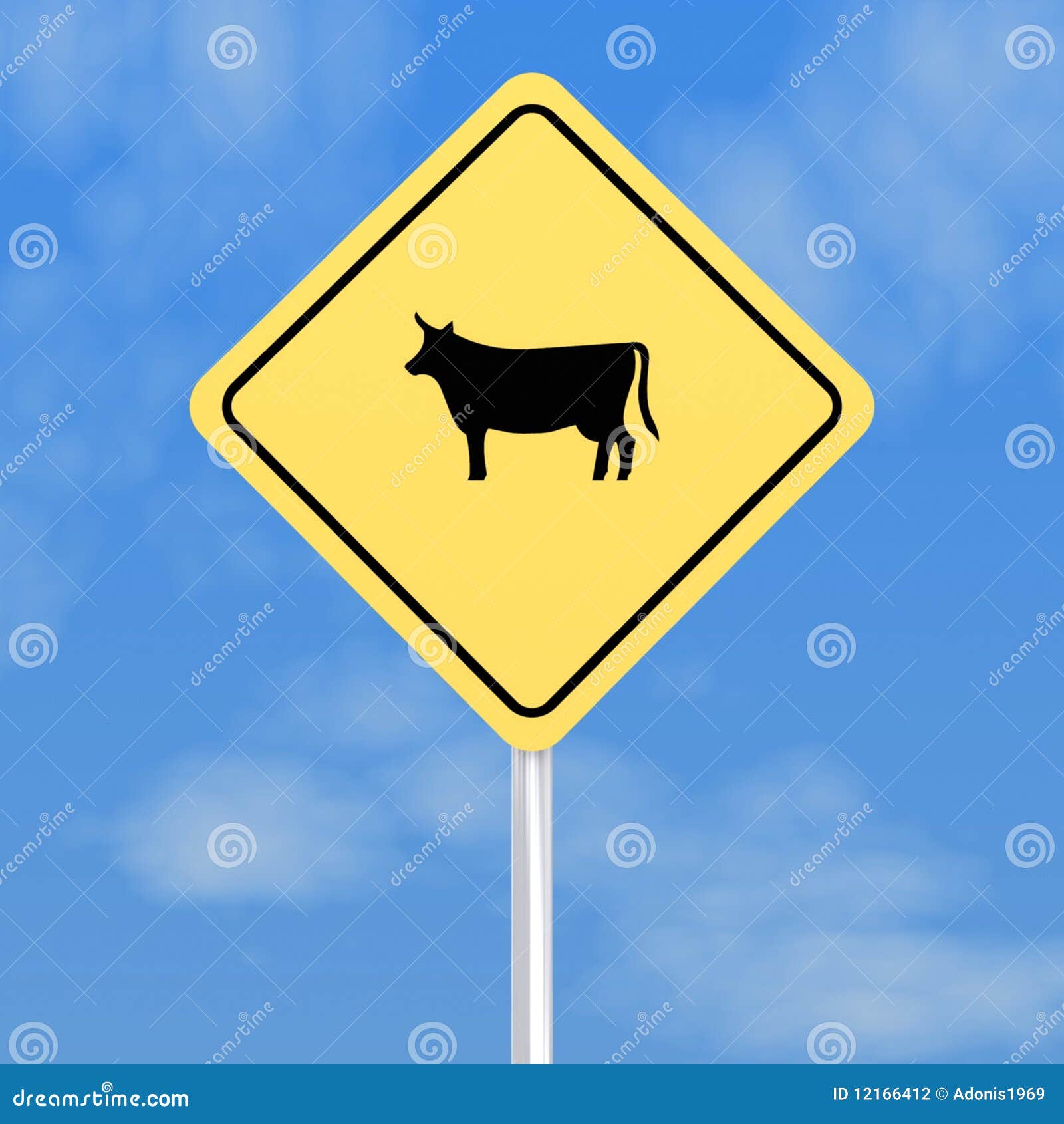 Cow road sign stock illustration. Illustration of yellow - 12166412
