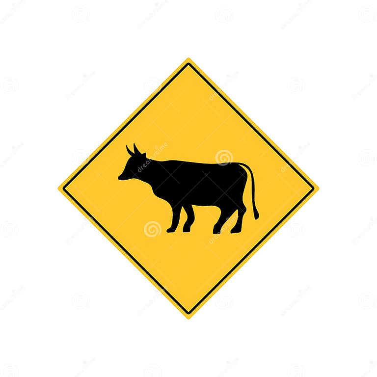 Cow Road Sign Warning stock vector. Illustration of silhouette - 89972085