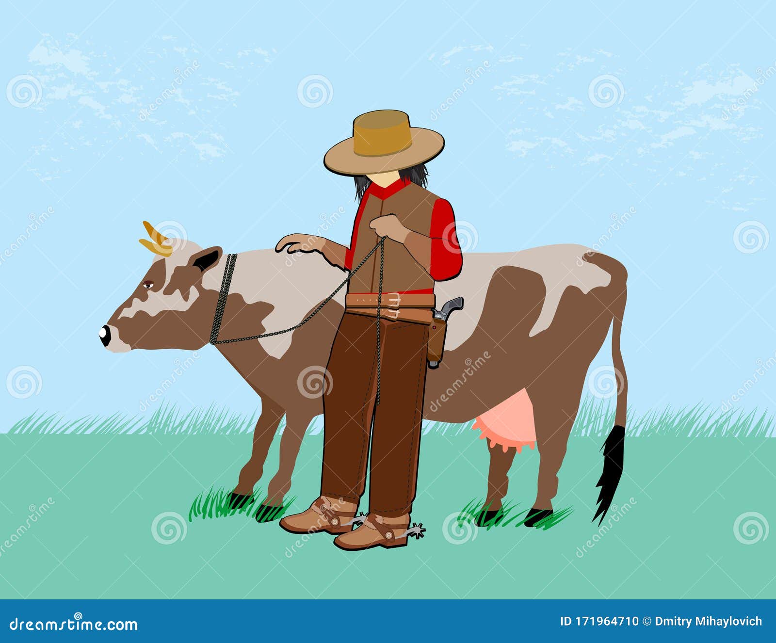 A cow on a rope stock vector. Illustration of spots - 171964710