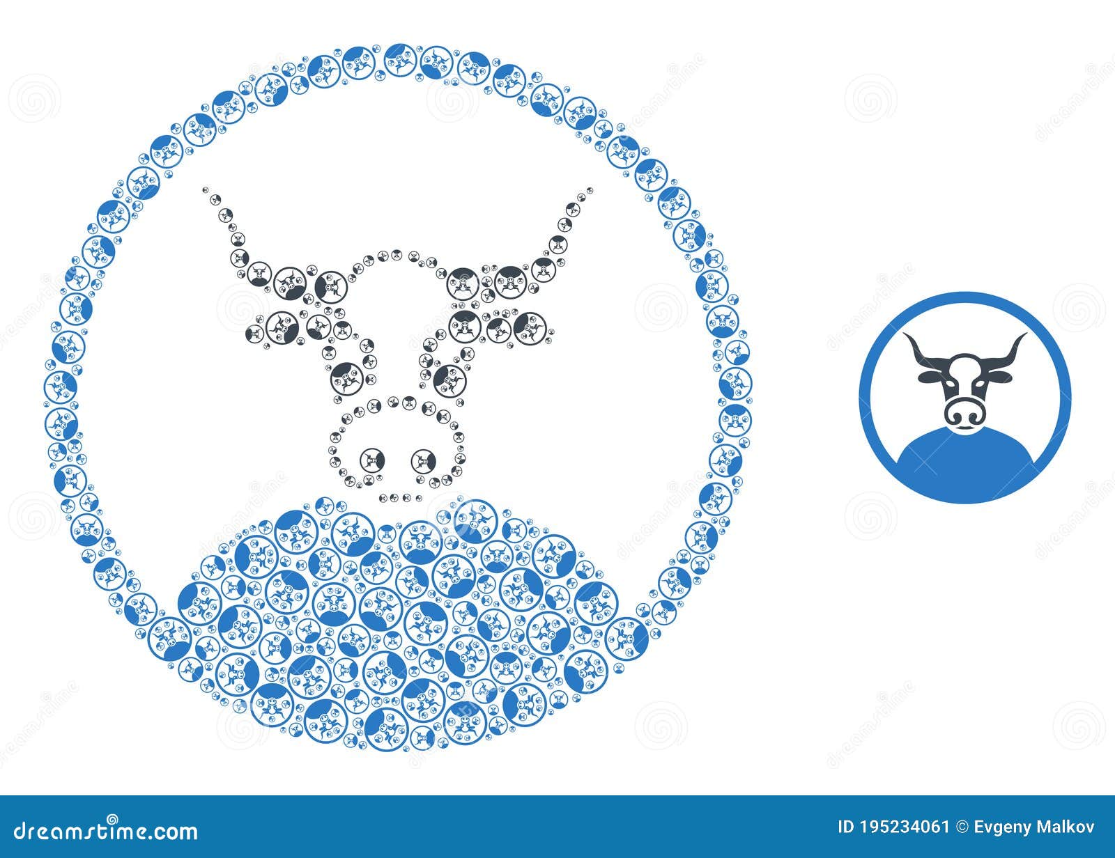 Cow Rounded Portrait Fractal Mosaic Of Self Items Stock Vector