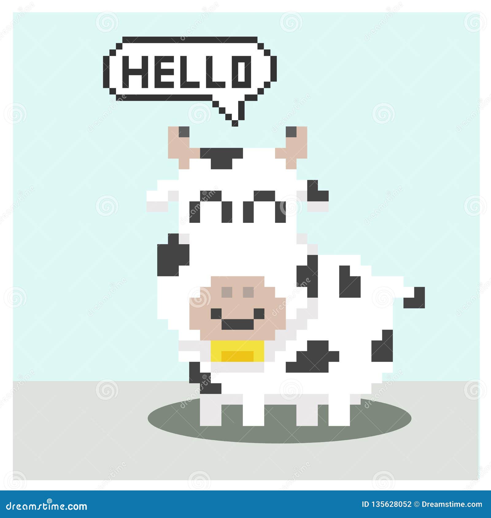 Cow in pixel art stock illustration. Illustration of milk - 135628052
