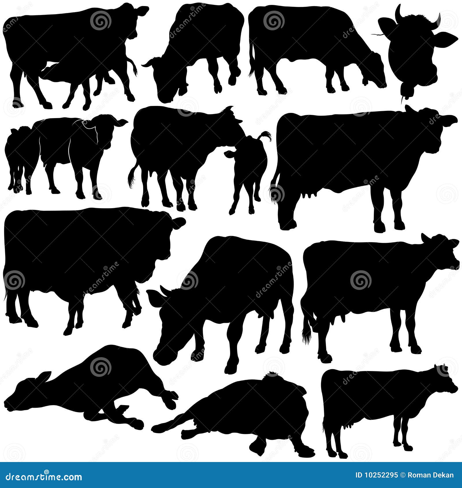 Cow Set Silhouettes stock vector. Illustration of calf - 10252295