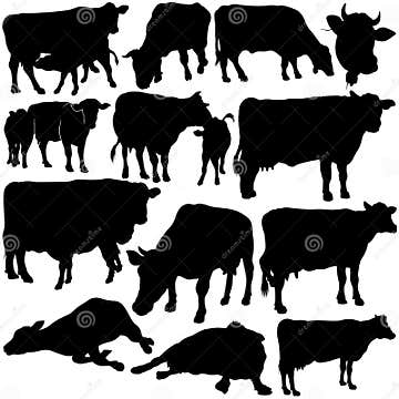 Cow Set Silhouettes stock vector. Illustration of calf - 10252295