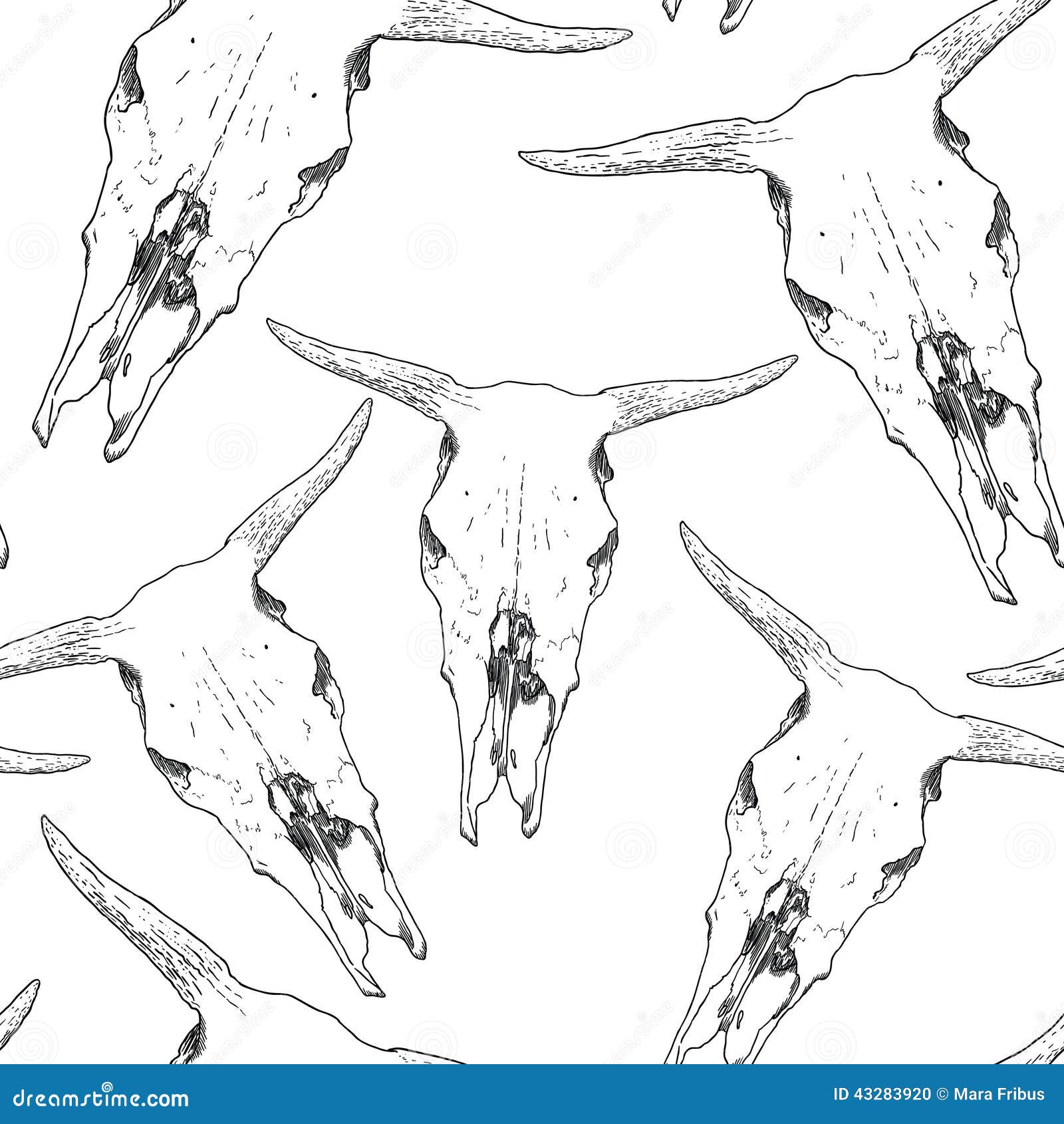 Cow skull pattern stock vector. Illustration of drawing - 43283920