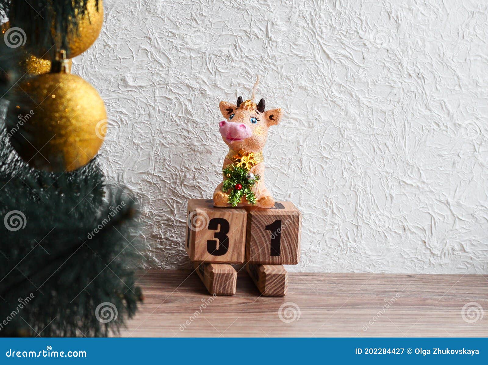 Cow on a Sled with the Number 31. Christmas Background Stock Image ...