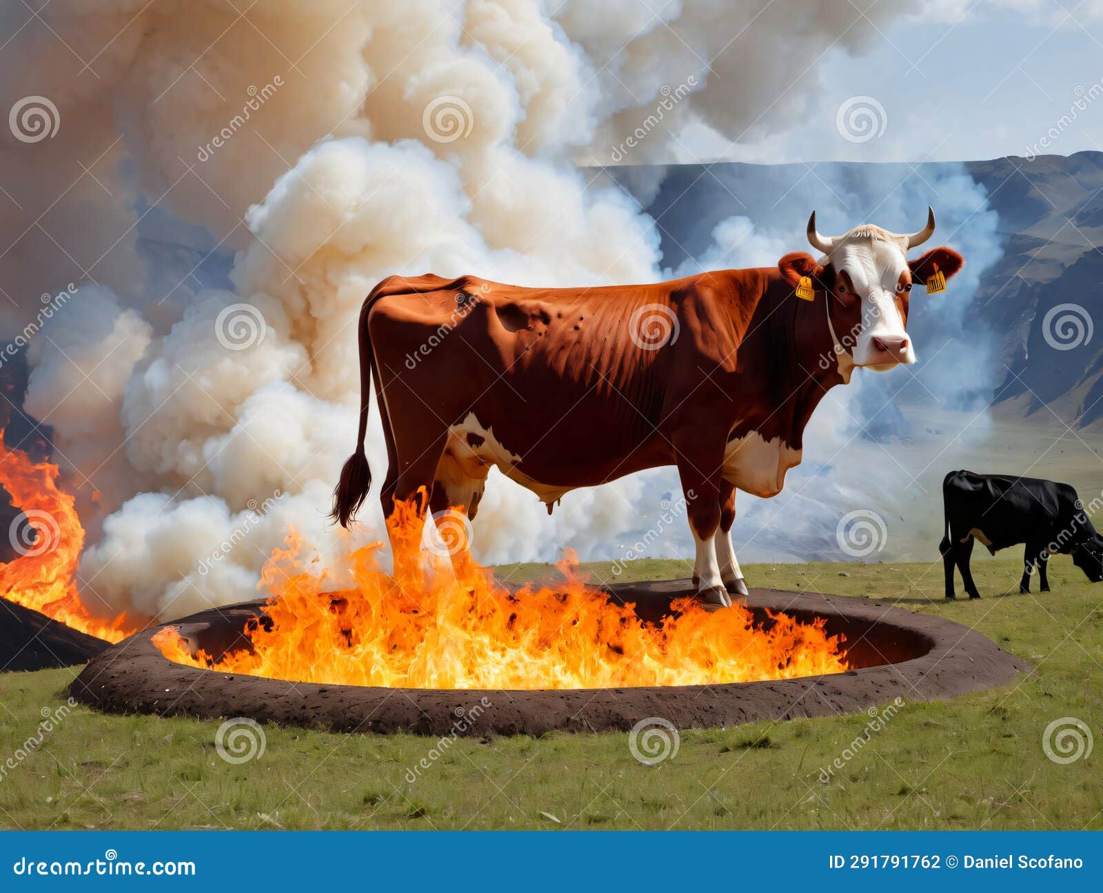 A Cow Standing on a Mound of Fire. Generative AI Stock Illustration ...