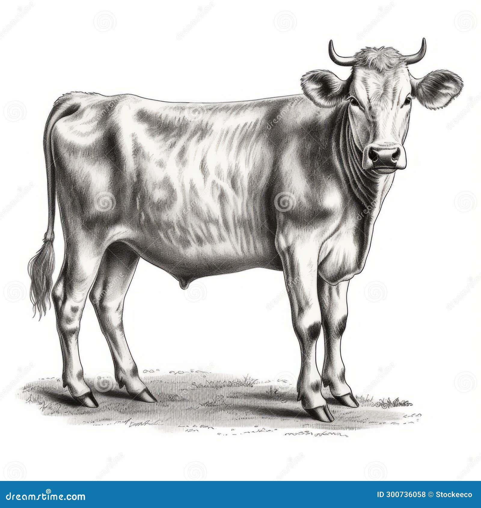 32k Uhd Engraving of Cow on White Background Stock Illustration ...