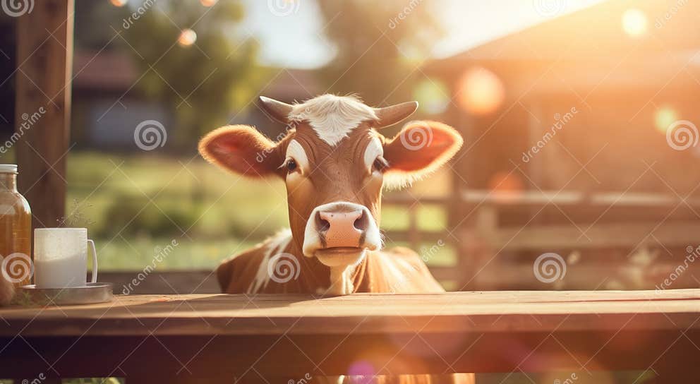 A Cow and a Table at the Farm Stock Image - Image of animal, field ...