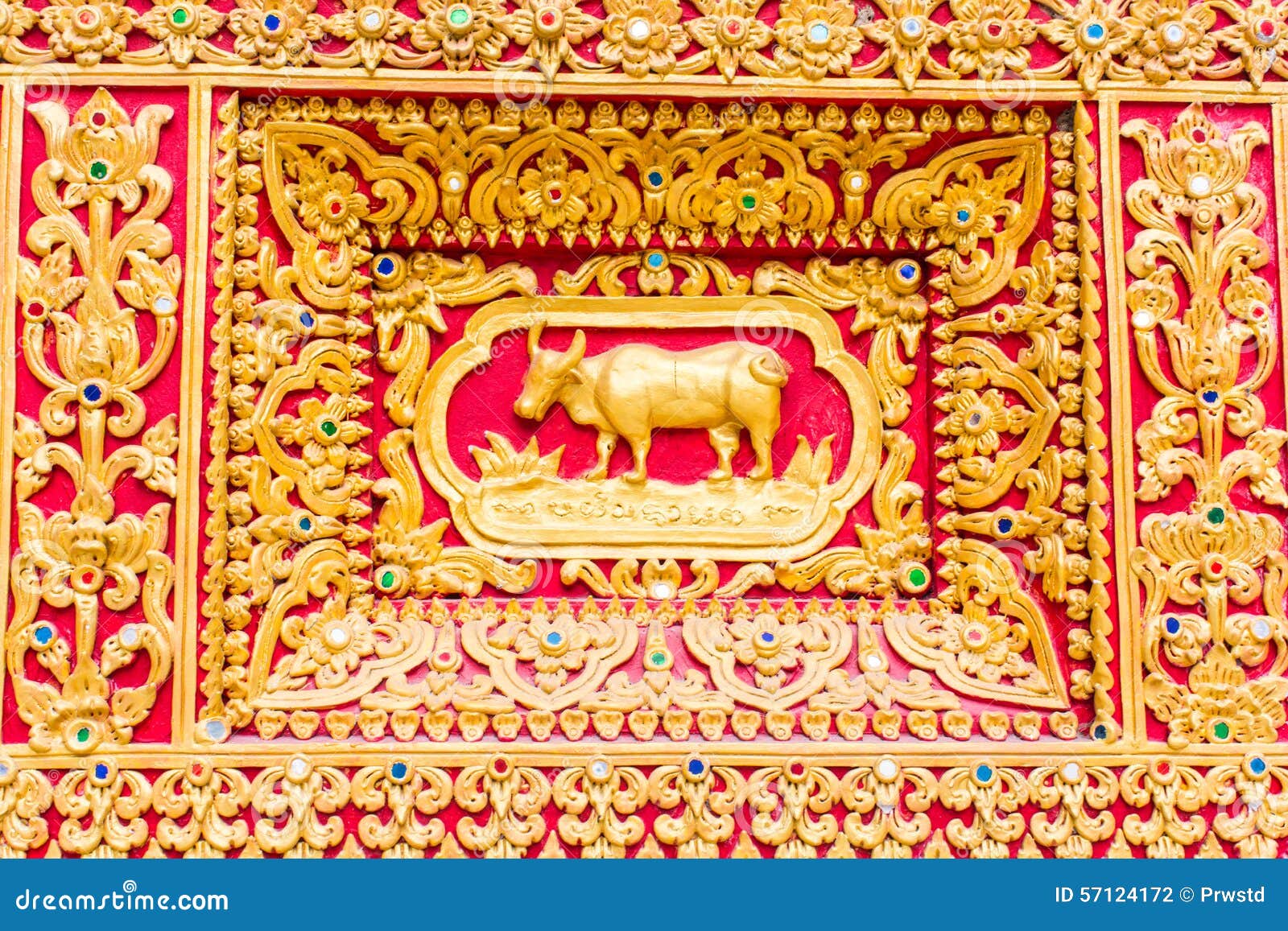 Cow Wall Sculpture in Thai Temple Stock Photo - Image of buddhism ...