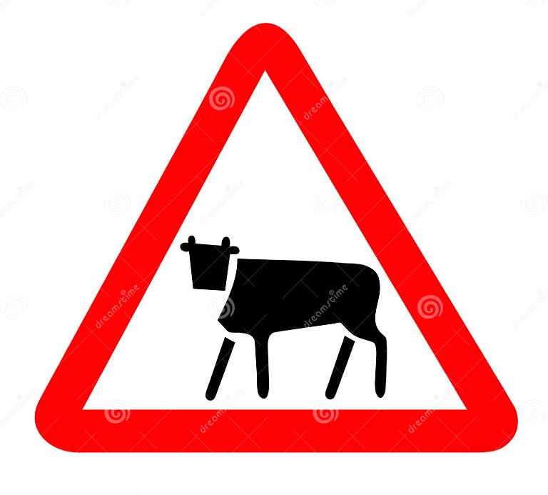 Cow warning sign stock vector. Illustration of white, traffic - 5601824