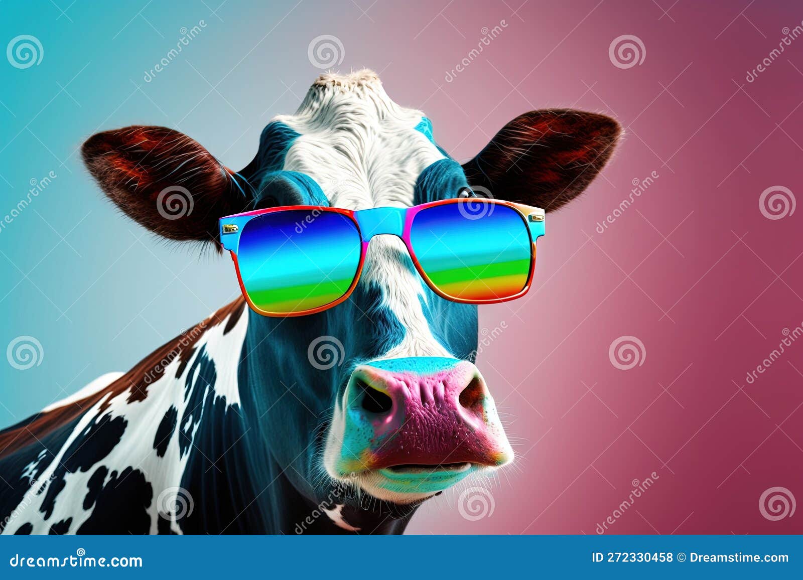 A Cow Wearing Sunglasses and a Rainbow Colored Hat and Glasses Stock ...