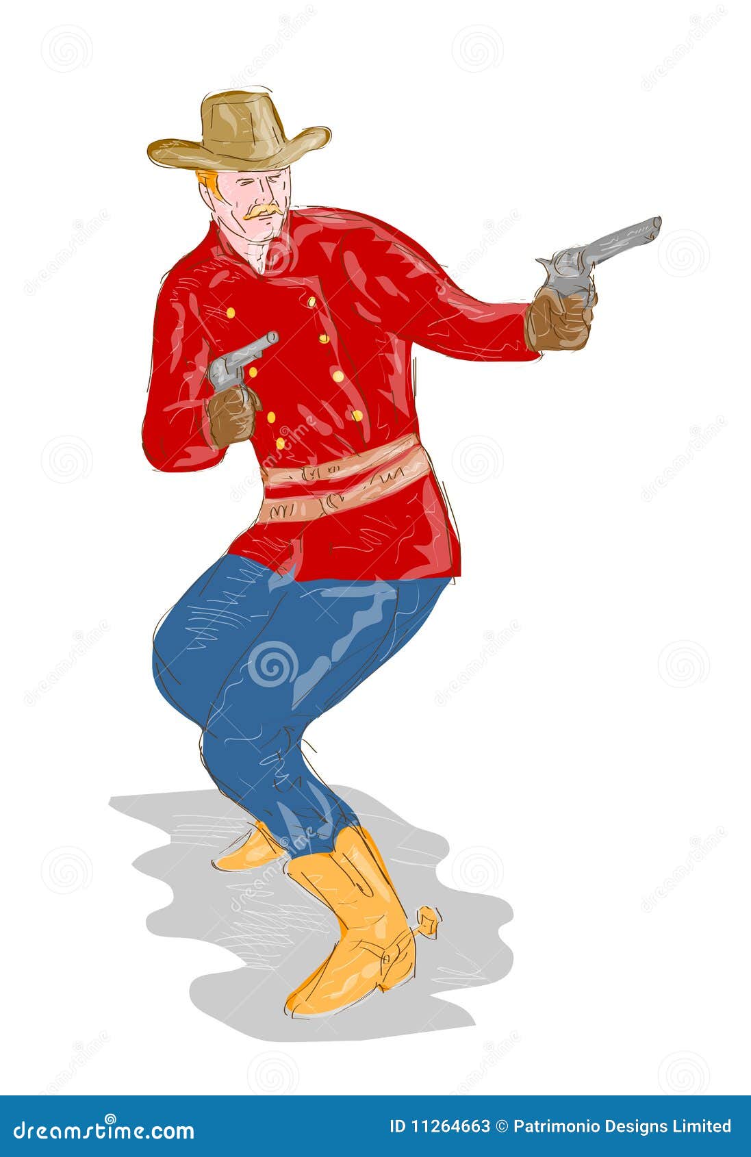 Cowboy aiming pistol gun stock illustration. Illustration of gunfight ...