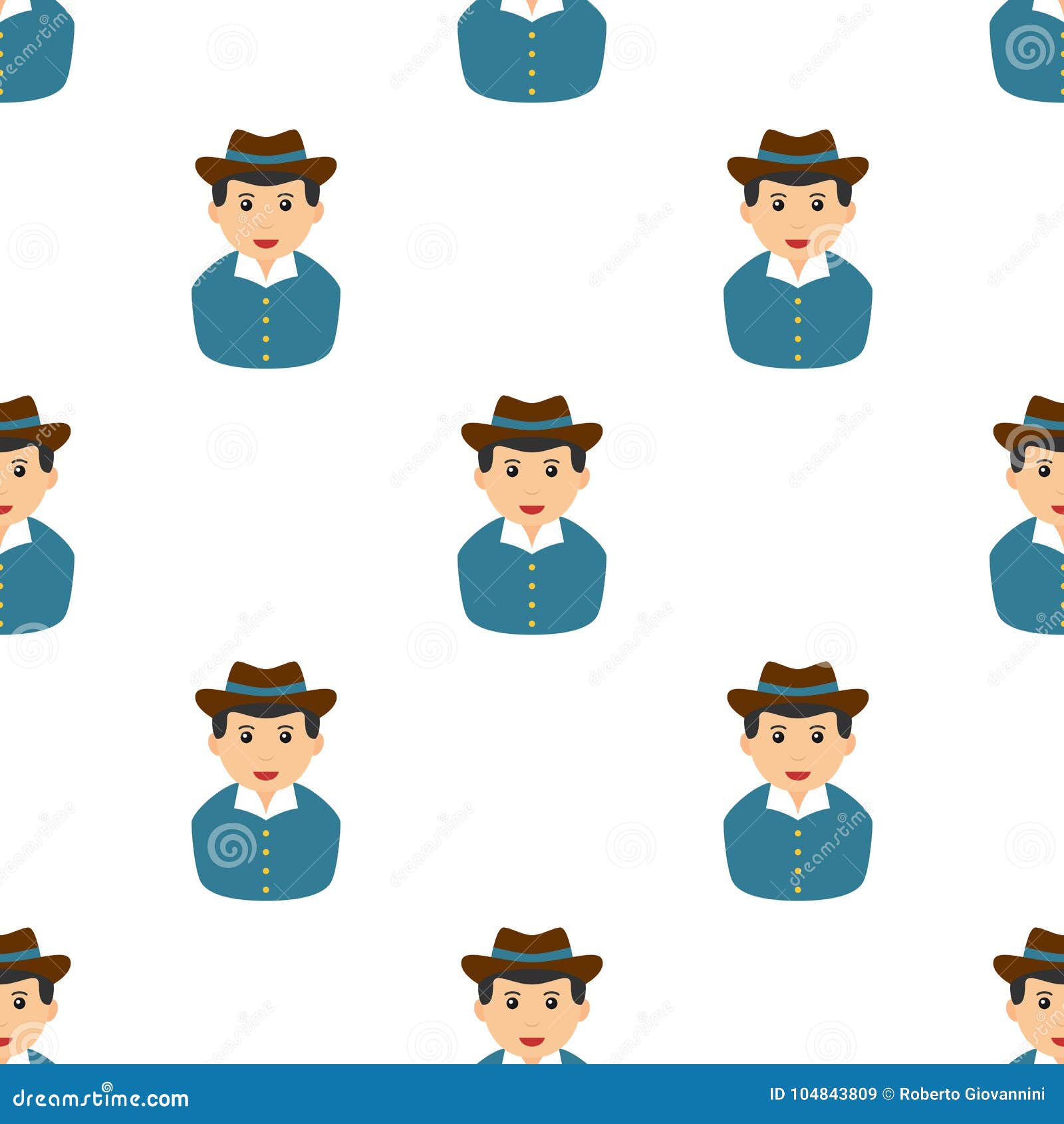 Cowboy Avatar Flat Icon Seamless Pattern Stock Vector - Illustration of ...