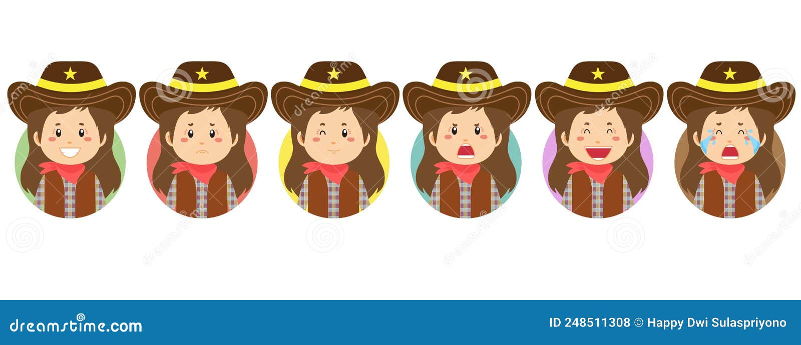 Cowboy Avatar with Various Expression Stock Vector - Illustration of ...