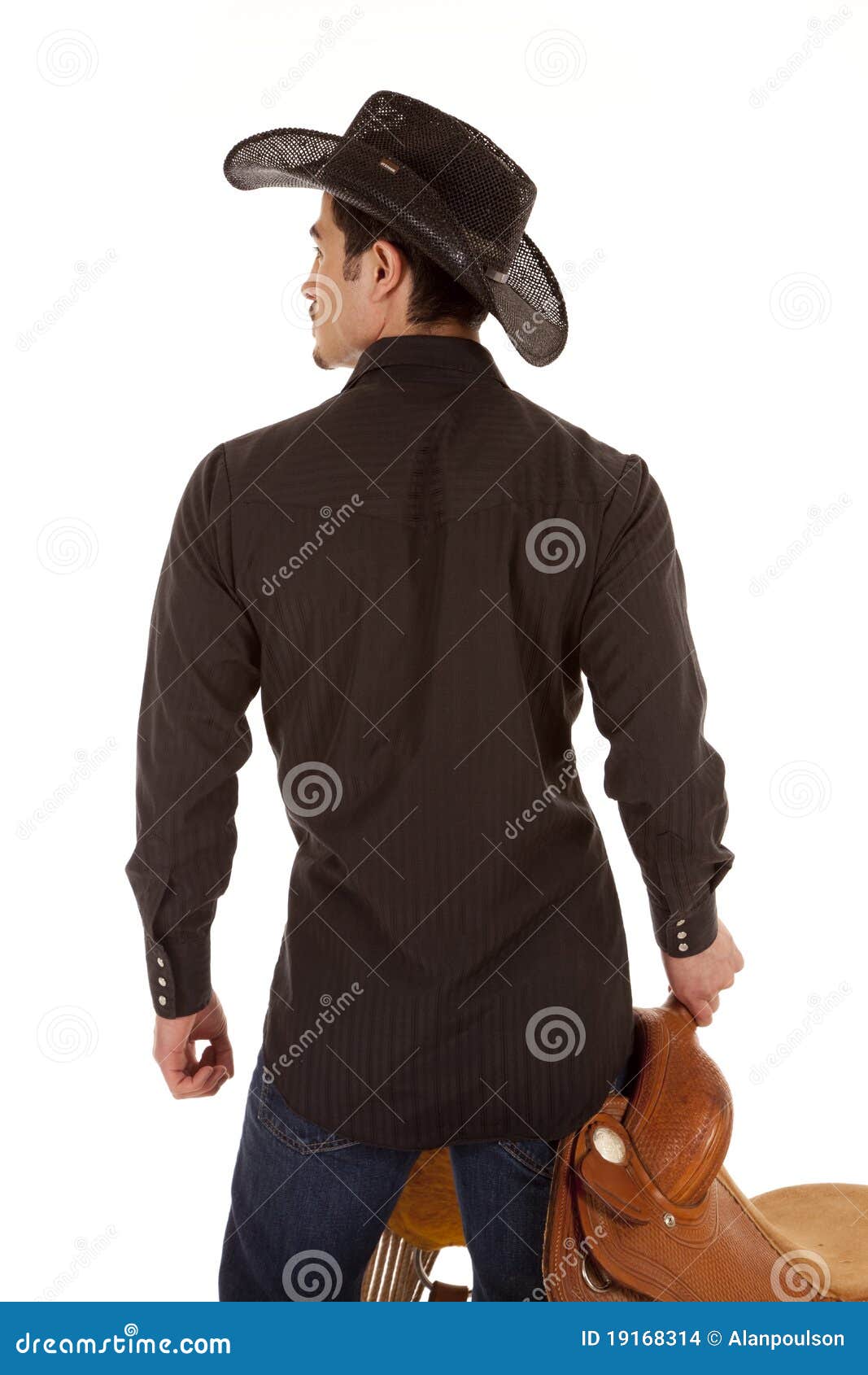 Cowboy back with saddle stock photo. Image of male, facial - 19168314