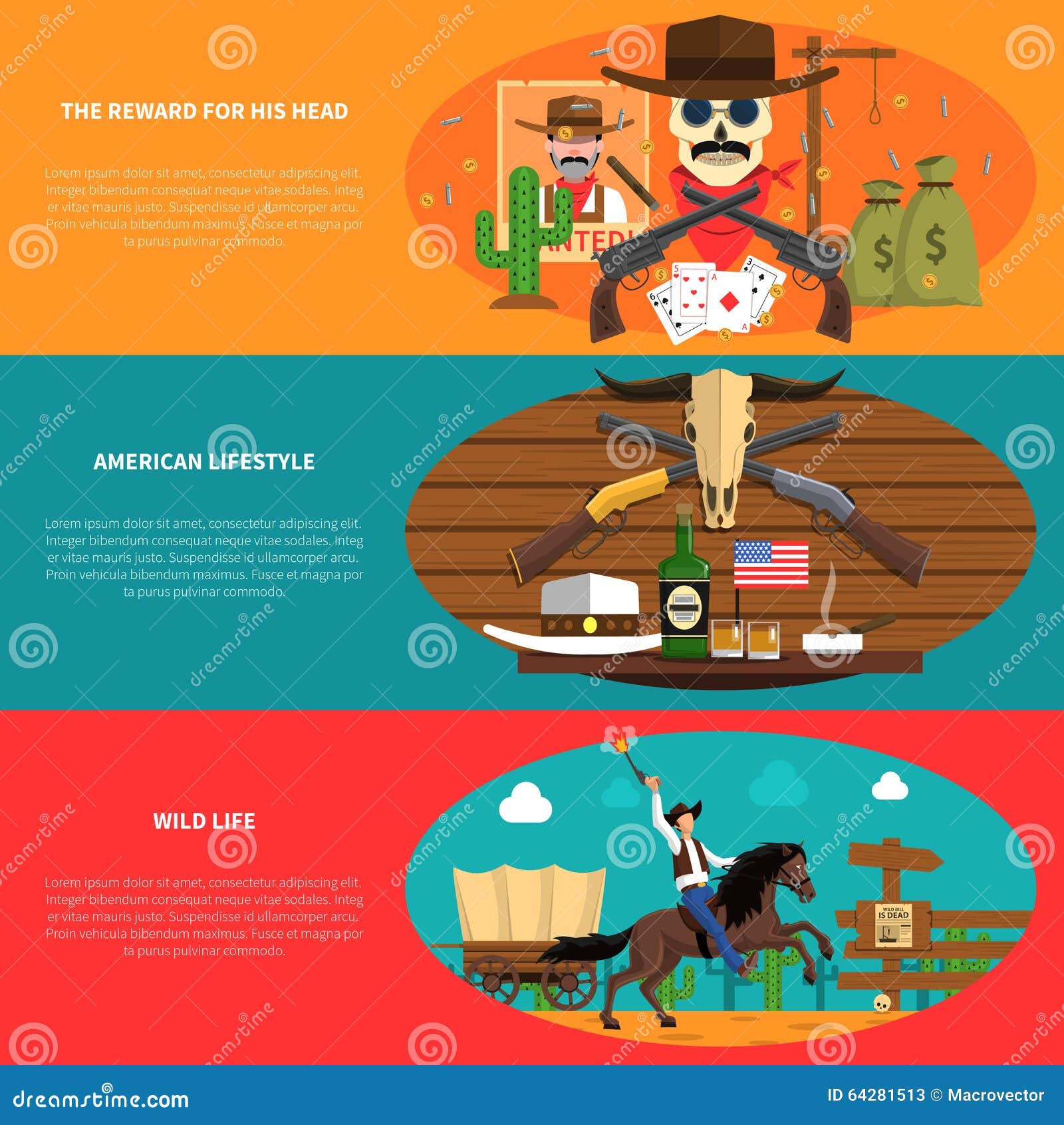 Cowboy Banner Set stock vector. Illustration of background - 64281513