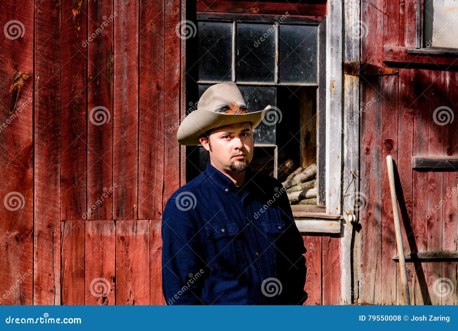 Cowboy at Barn Looking Serious Stock Photo - Image of field, gentleman ...