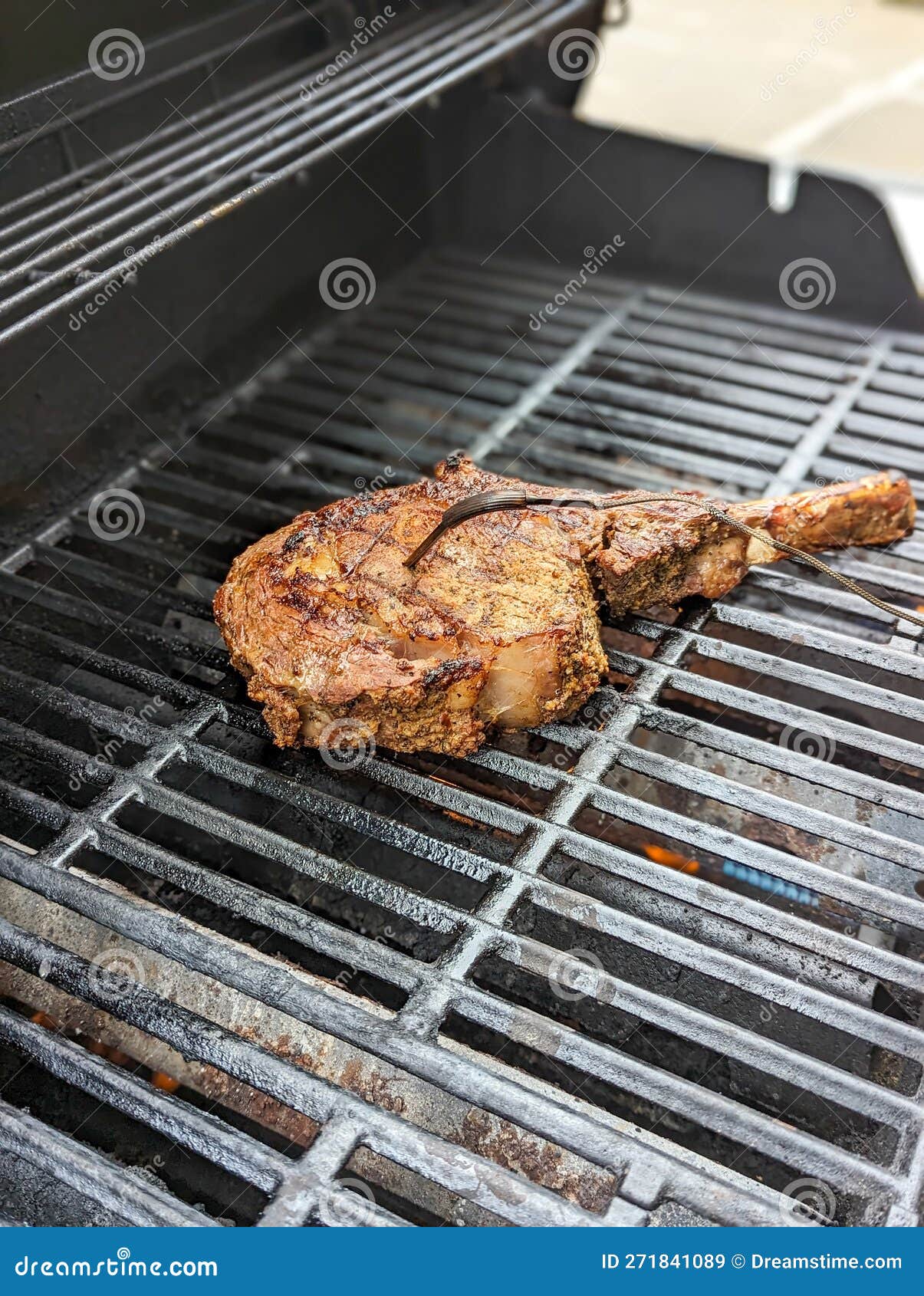 Cowboy Beef Tomahawk Premium Steak on a Grill Stock Image - Image of ...