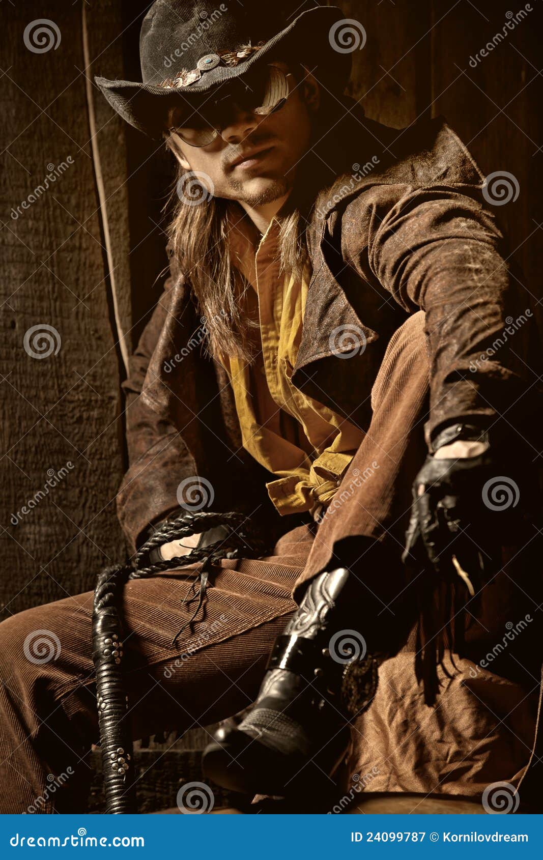 Cowboy with Black Leather Flogging Whip Stock Image - Image of ...