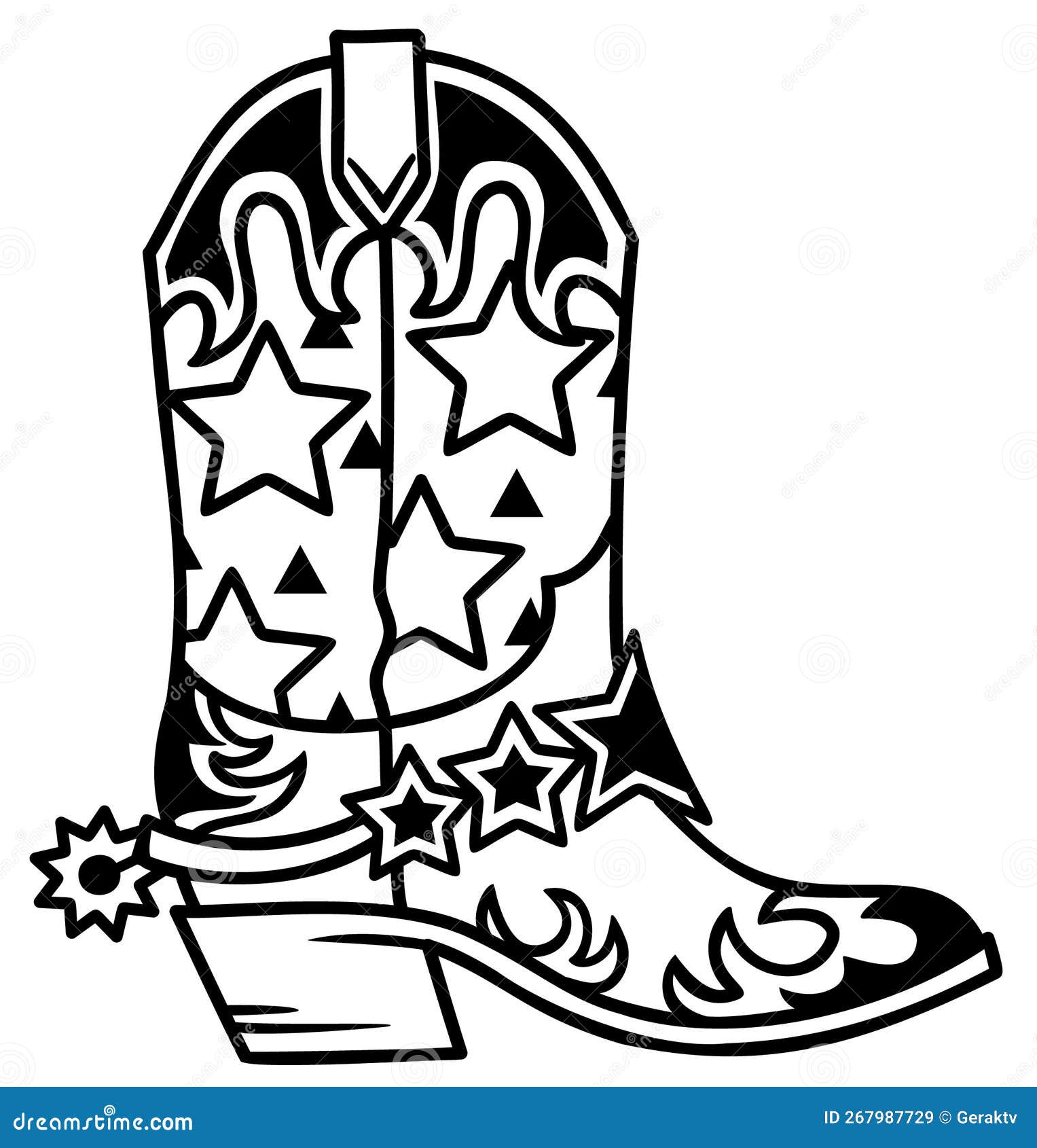 Cowboy Boot Western Stars Decoration. Vector Hand Drawn Illustration of ... Cowboy Boot Western Stars Decoration. Vector Hand Drawn Illustration of ...