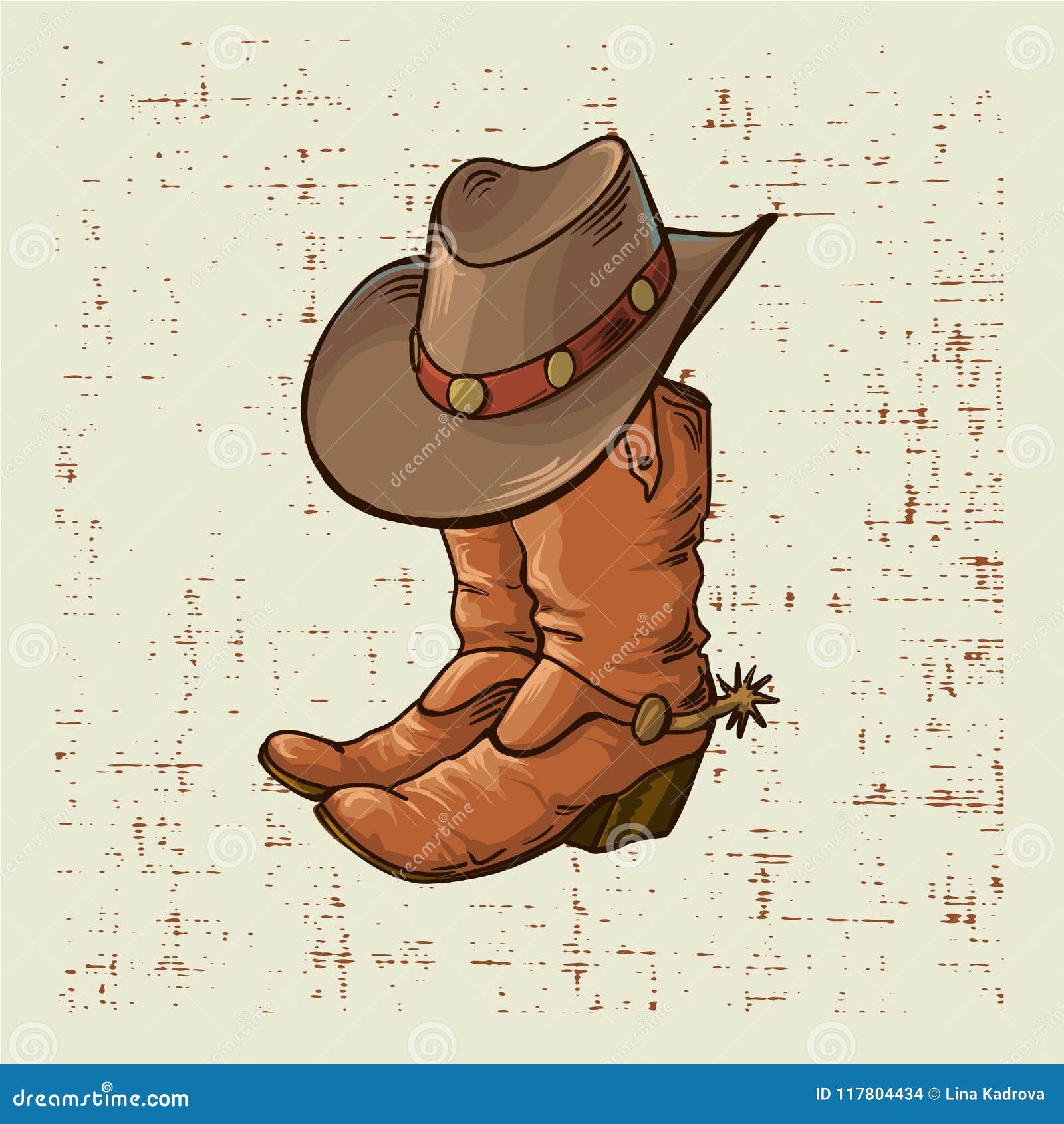 Cowboy Boots and Hat.Vector Graphic Illustration on Old Grunge ...