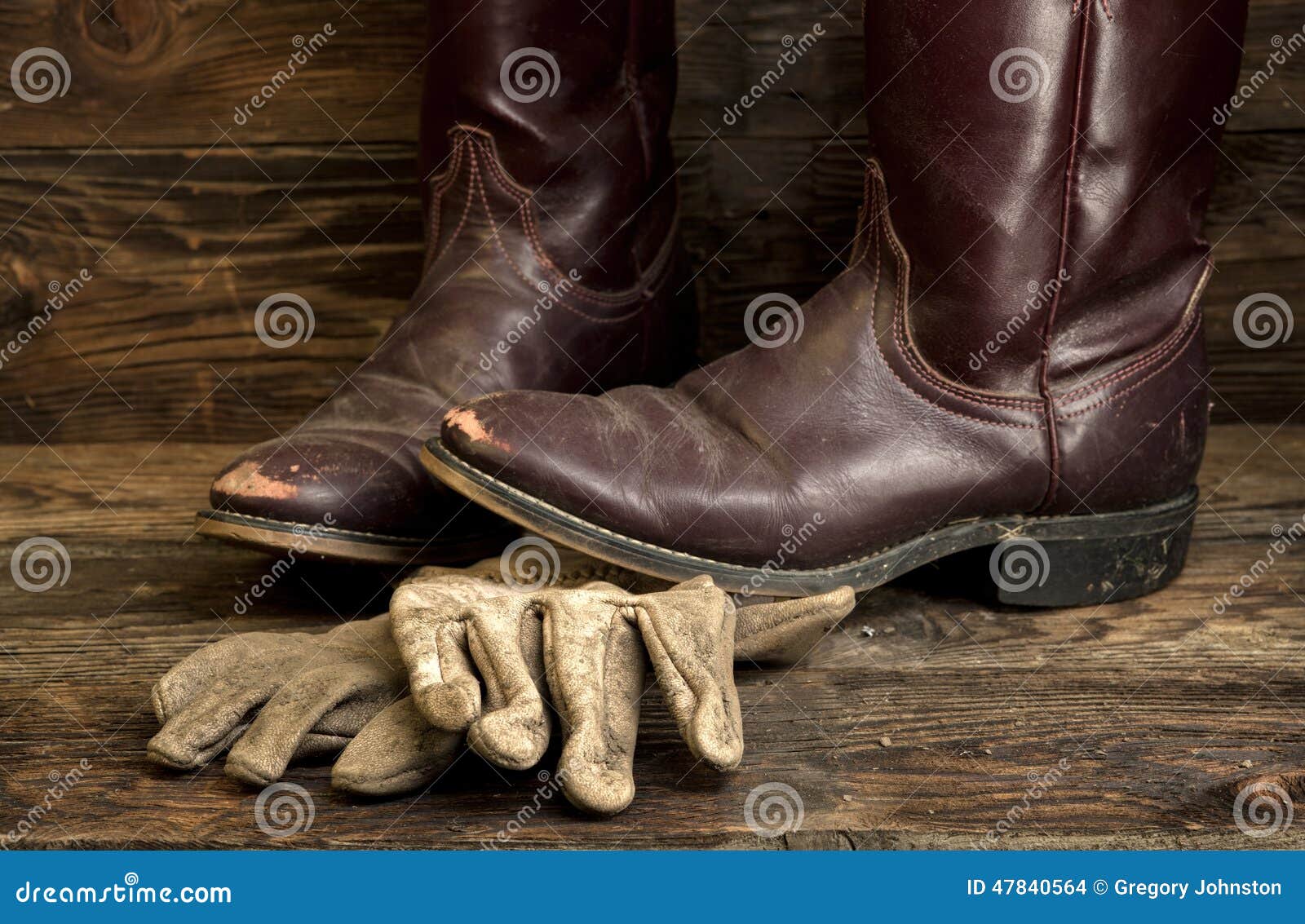 Cowboy Boots and Leather Gloves. Stock Photo - Image of rough, weary ...