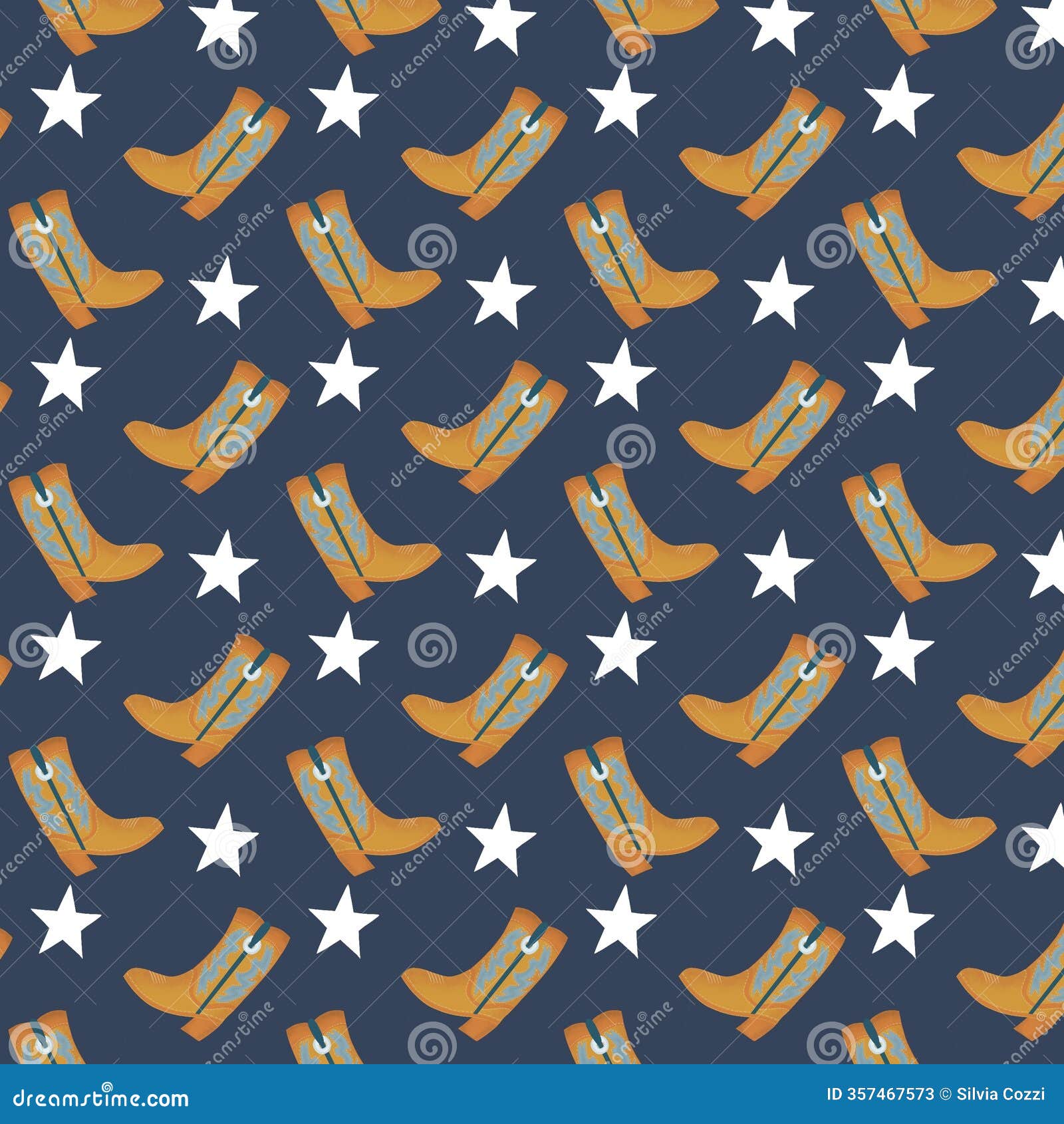 Cowboy Boots Pattern With Dark Blue Background And White Stars. Royalty ...