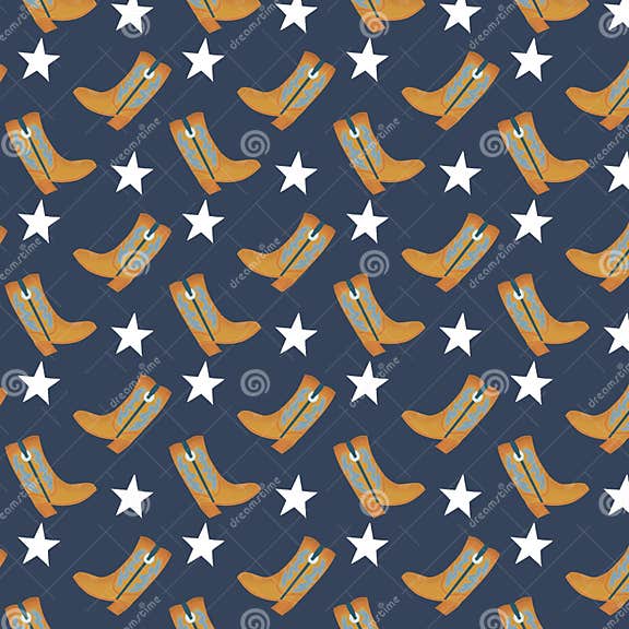 Cowboy Boots Pattern with Dark Blue Background and White Stars. Stock ...