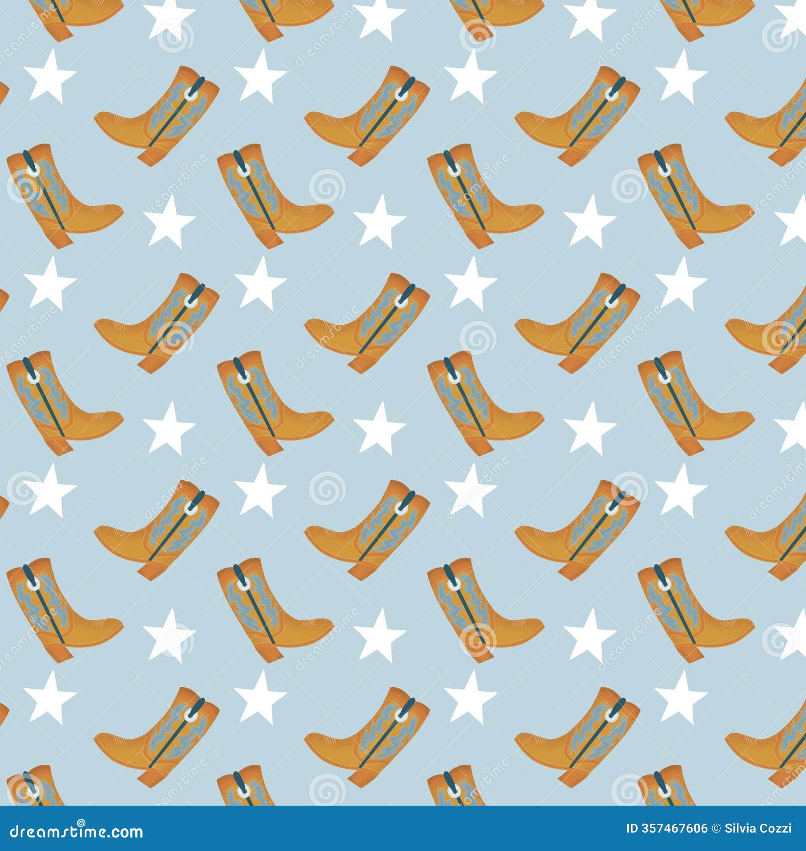 Cowboy Boots Pattern With Light Blue Background And White Stars. Stock ...