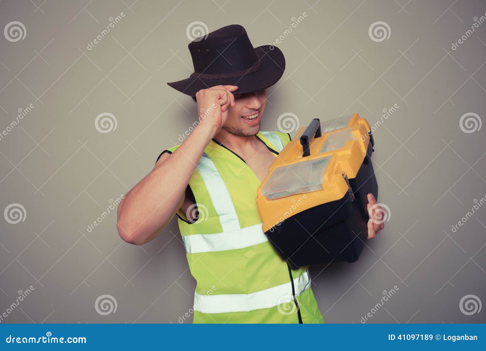 Cowboy Builder with Tool Box Stock Image - Image of handsome, workman ...