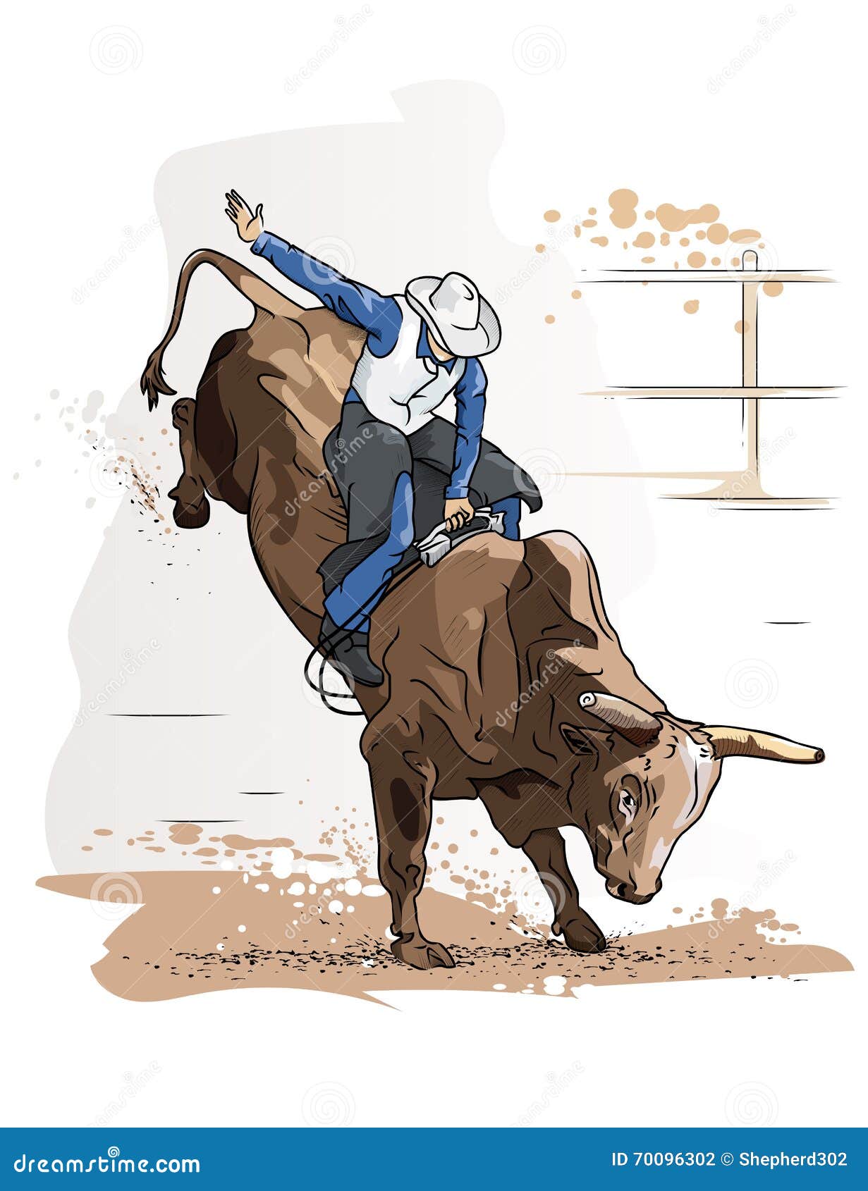 Cowboy Bull Riding stock vector. Illustration of excitement - 70096302
