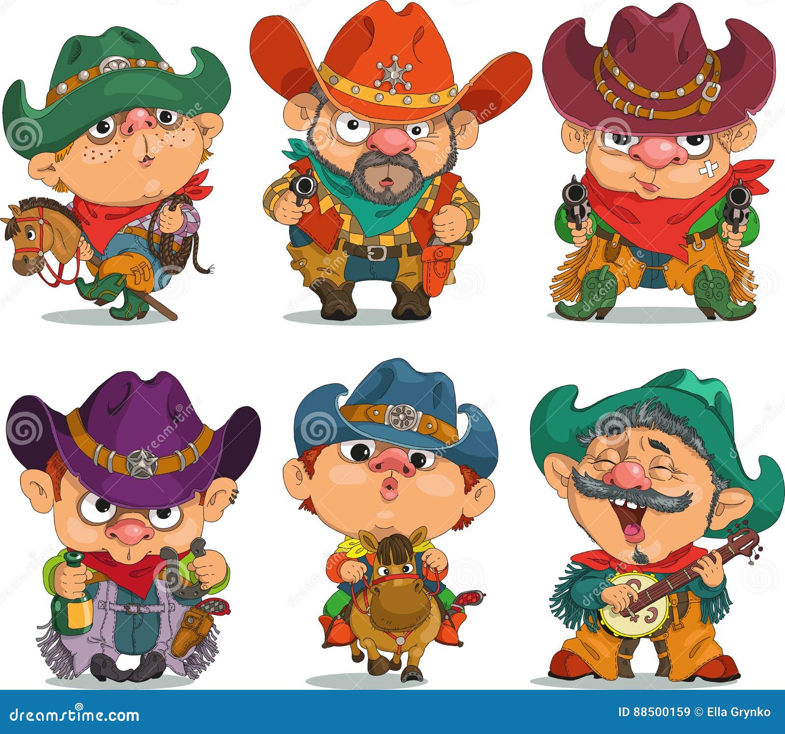 Cowboy Funny Western Cartoon Character Vector Illustration On A White ...