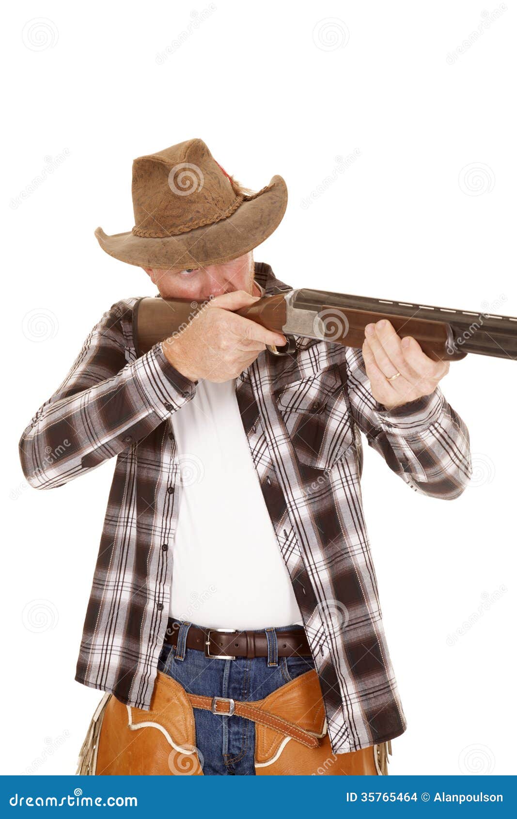Cowboy Chaps Gun Aim Eye Open Stock Photo - Image of handsome, lean ...