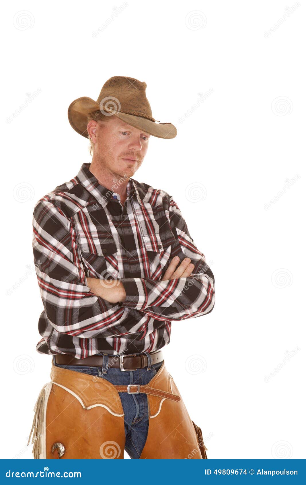 Cowboy Chaps Hat Cross Arms Close Stock Photo - Image of aged, adult ...