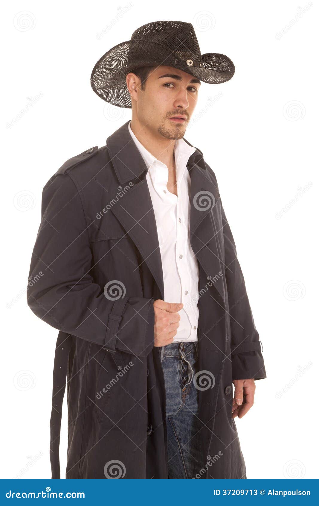 Cowboy in Coat Serious Look Stock Image - Image of face, rugged: 37209713