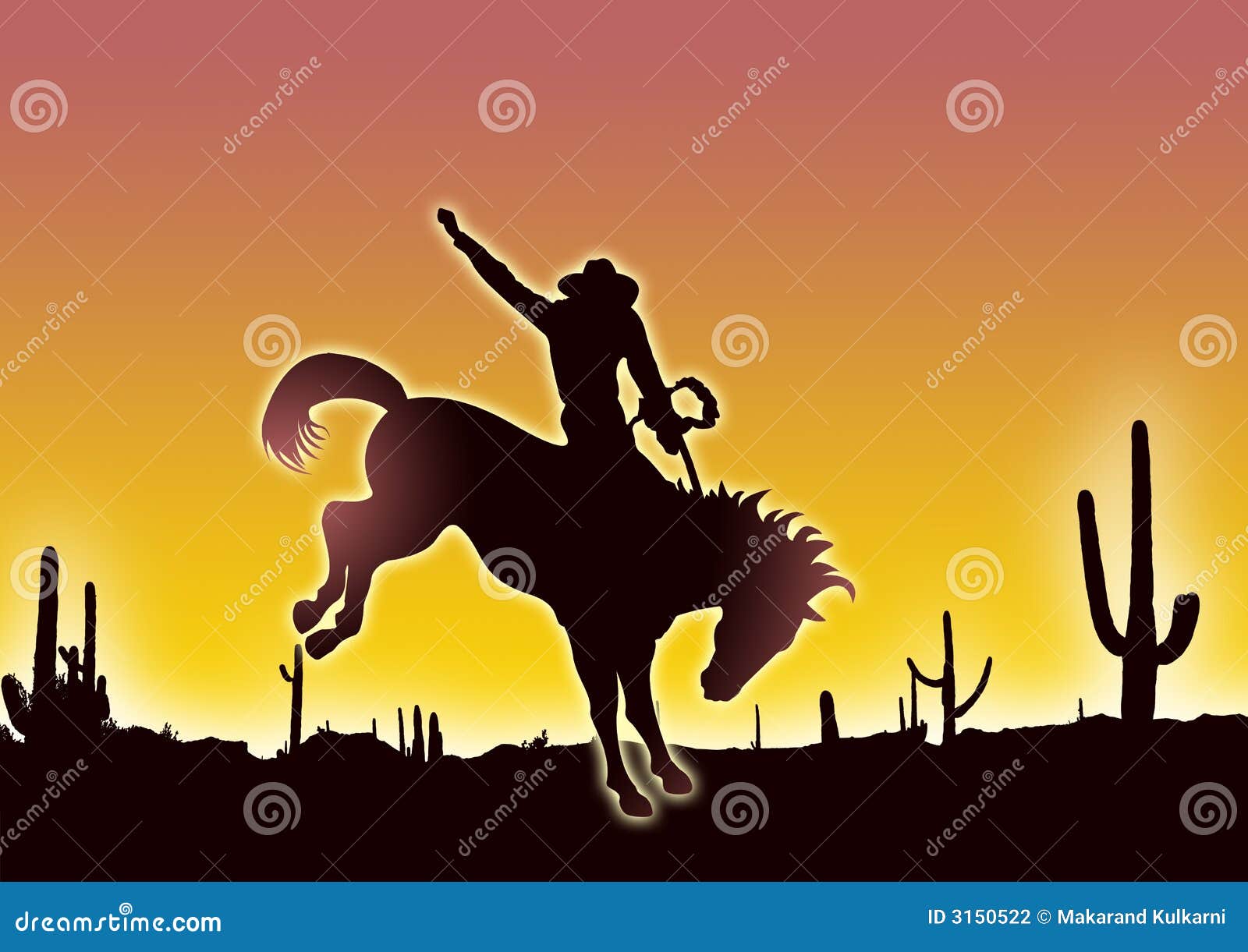 Cowboy in desert stock illustration. Illustration of west - 3150522