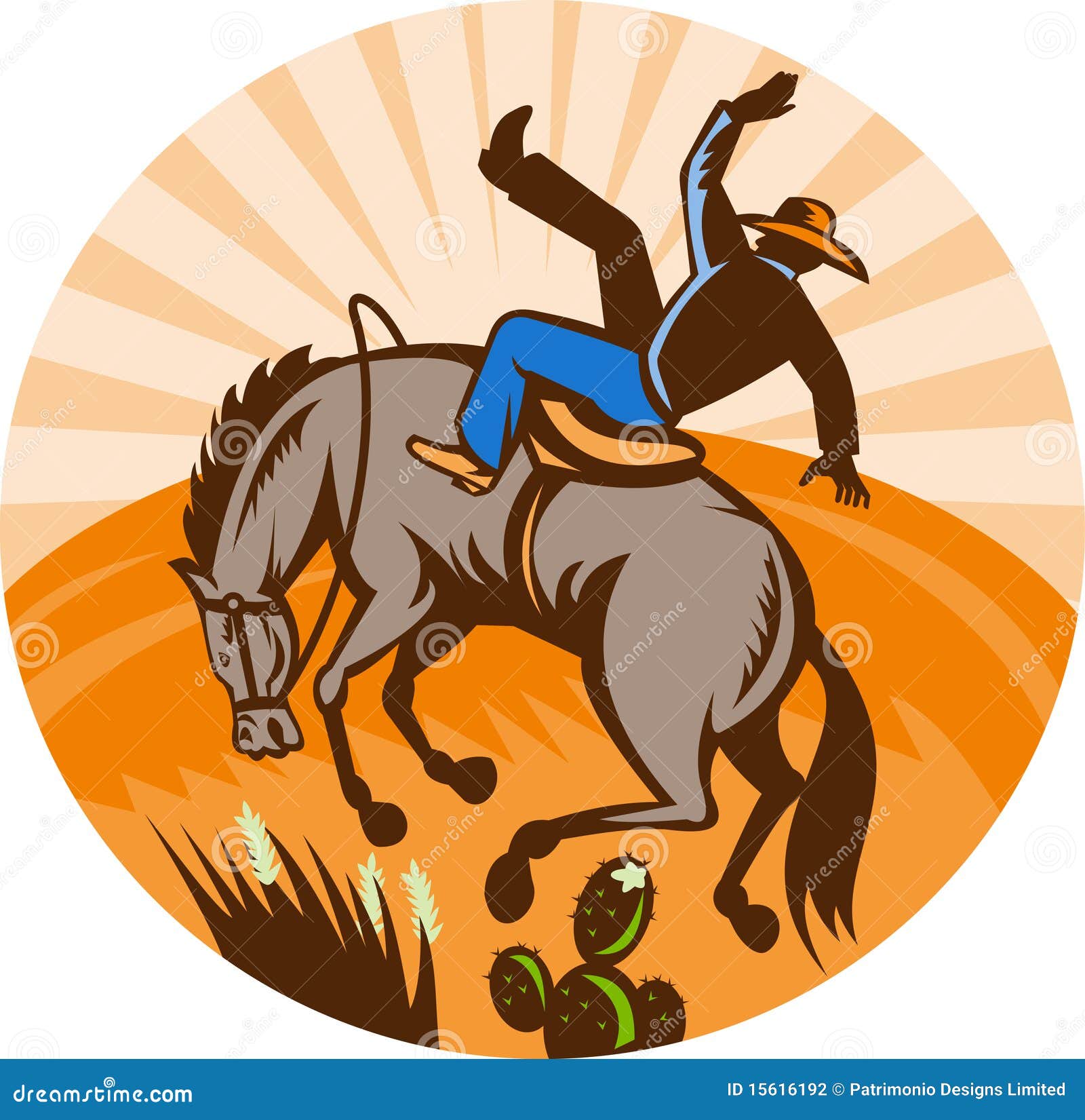 Cowboy Falling Horse in Desert Stock Illustration - Illustration of ...