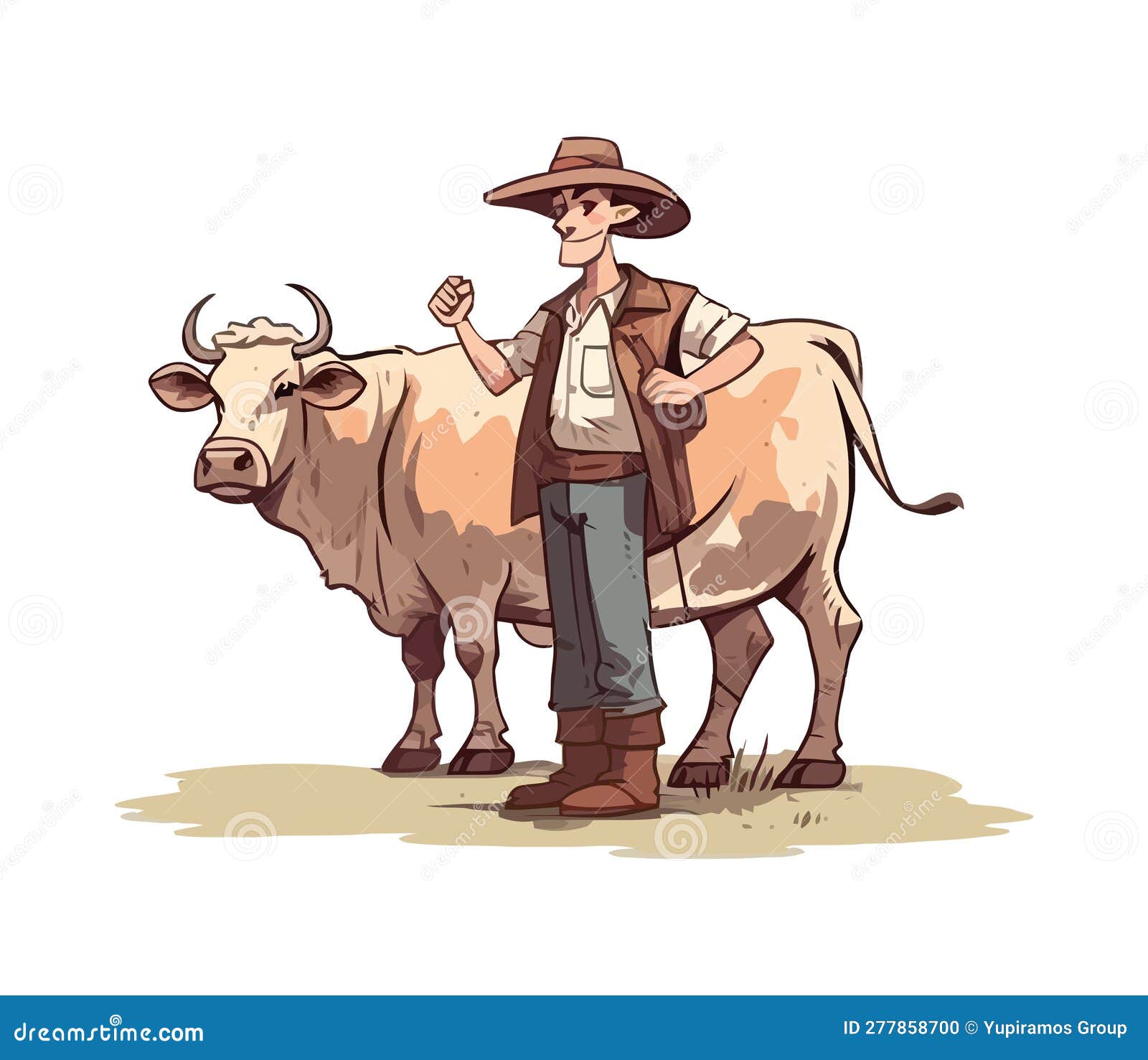 Cowboy Farmer Standing with Cattle on Ranch Stock Vector - Illustration ...