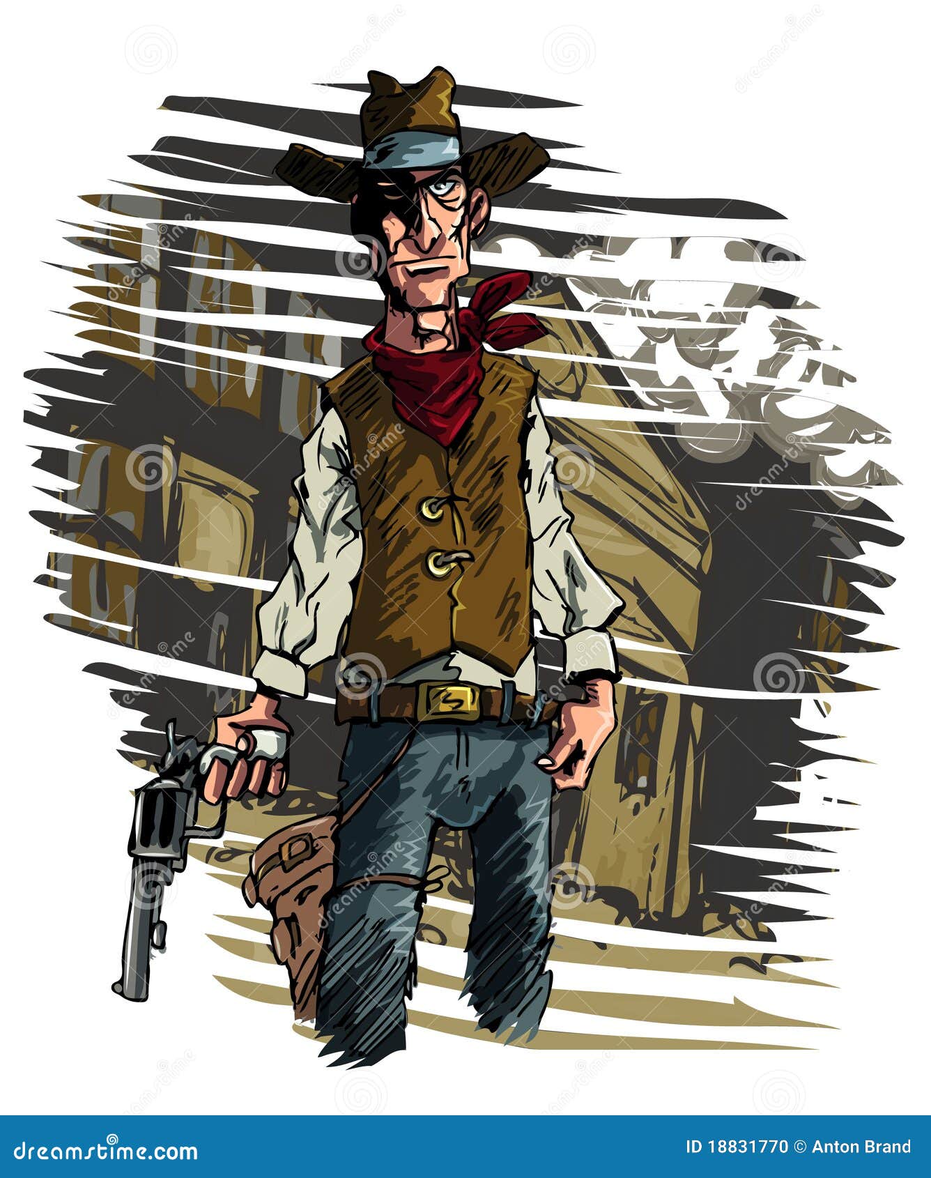 Cowboy Gunslinger Draws His Six Shooter Stock Vector - Illustration of ...
